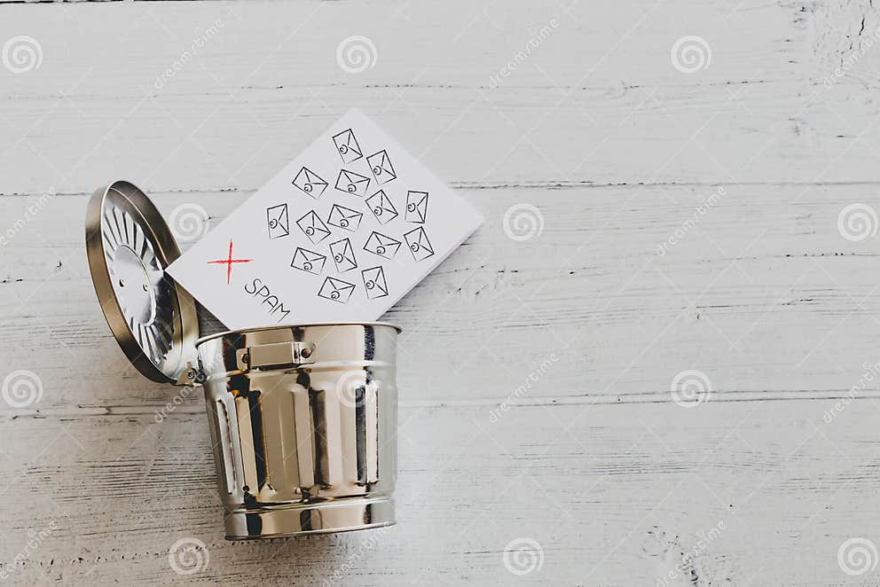 Spam Emails in the Trash Can Stock Photo - Image of data, laptop: 128599422
