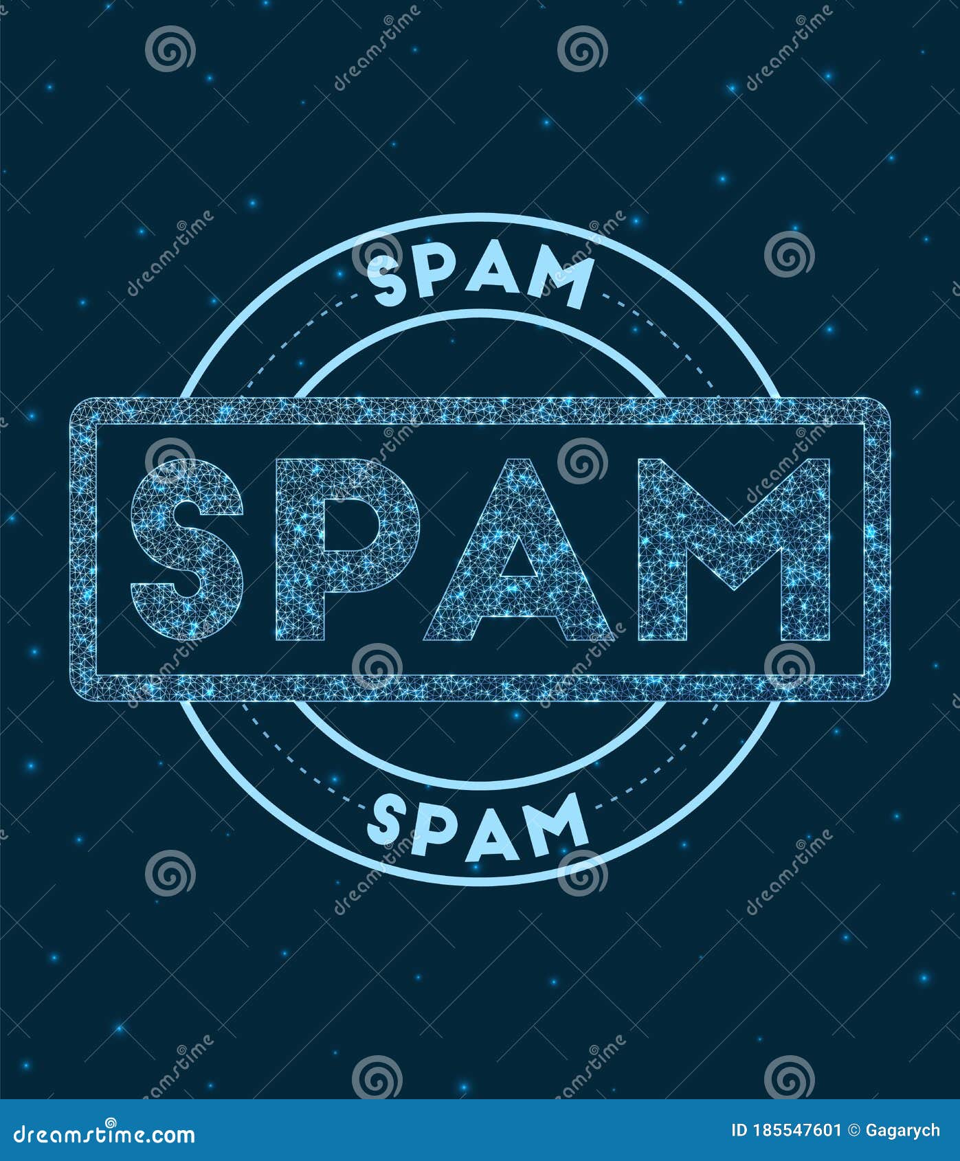Spam. Glowing round badge stock vector. Illustration of acid - 185547601