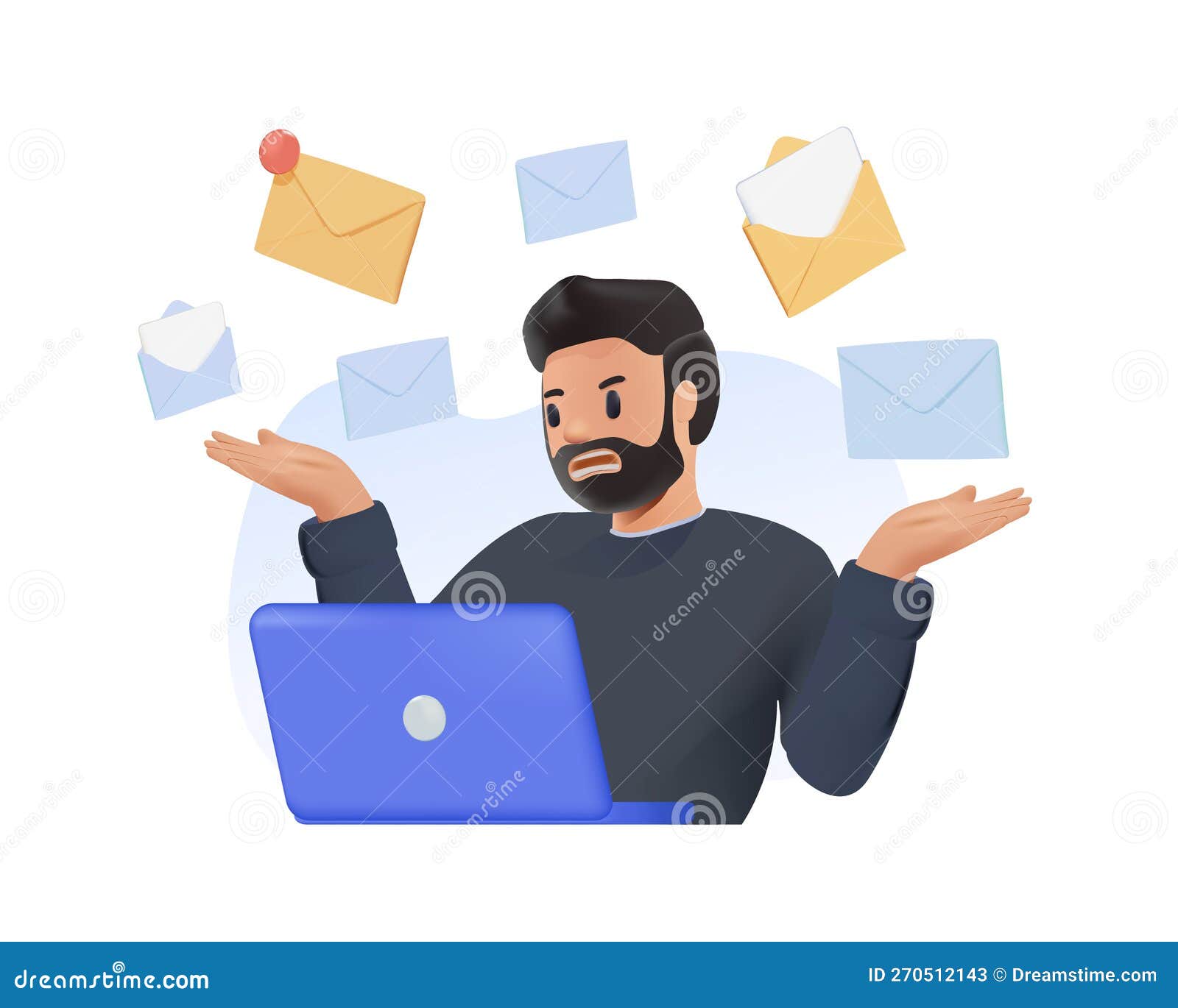 Spam Isolated 3D Cartoon Vector Illustrations. Confused Man Getting ...
