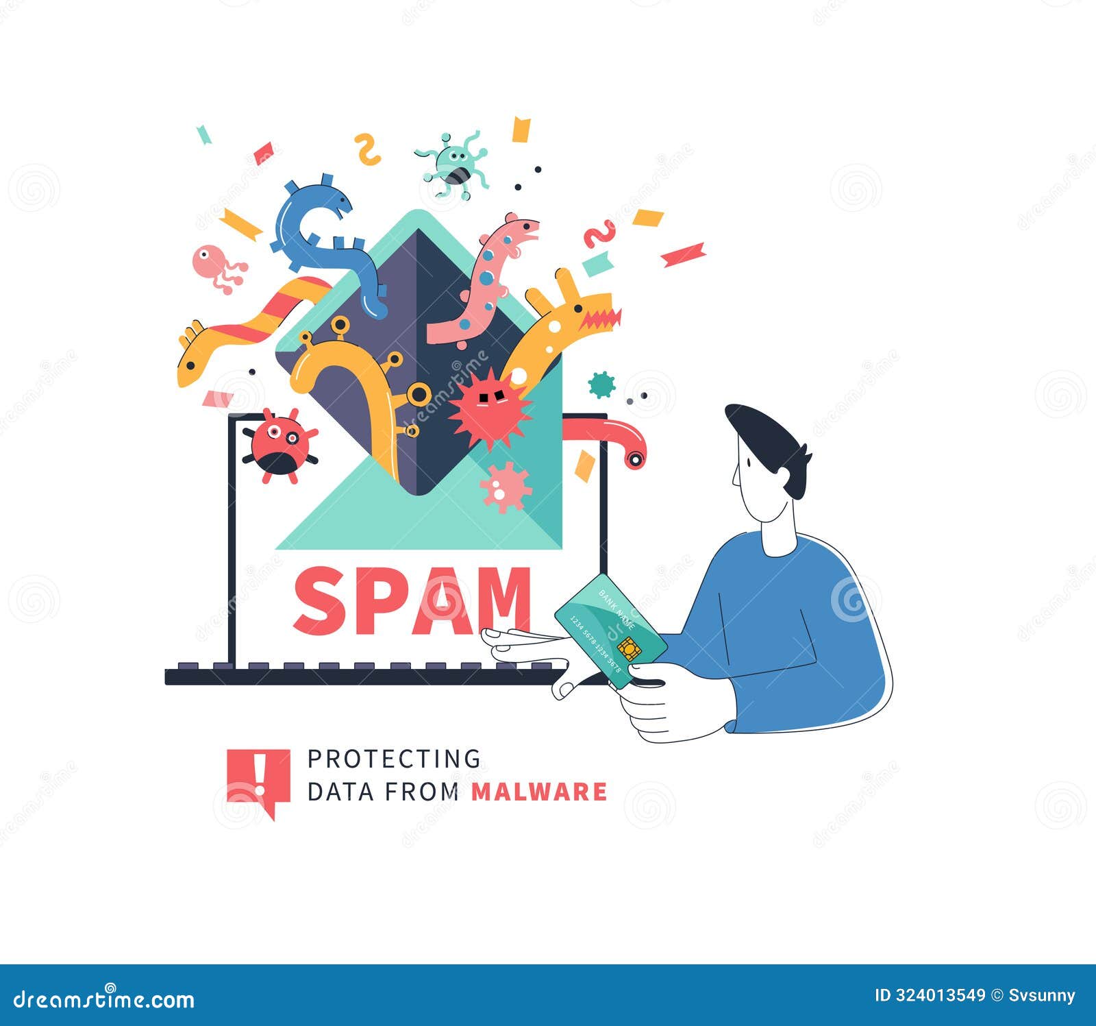 Spam and Malware Protection - Flat Vector Illustration in Bright Colors ...