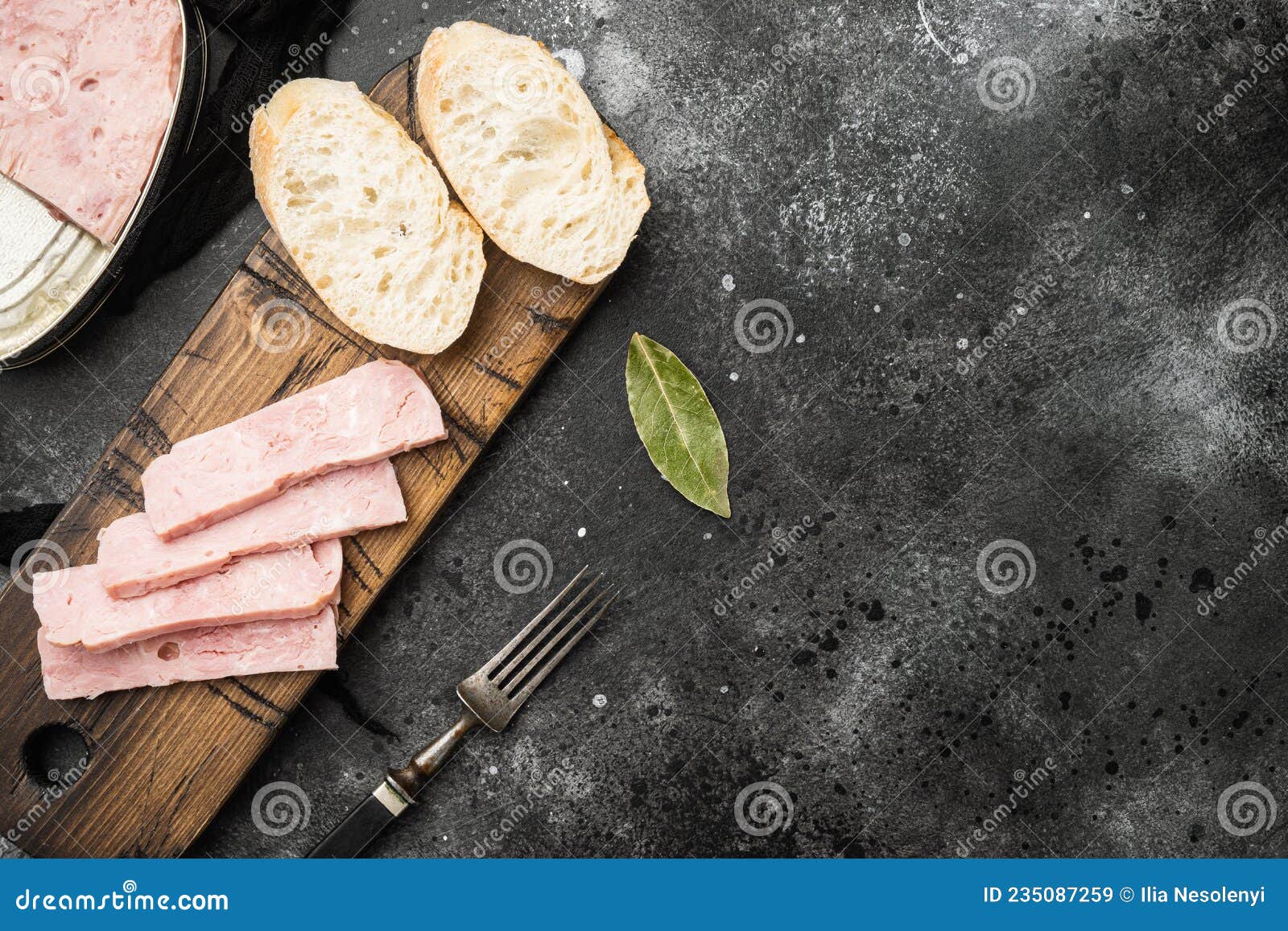 Spam Sandwich, on Black Dark Stone Table Background, Top View Flat Lay ...