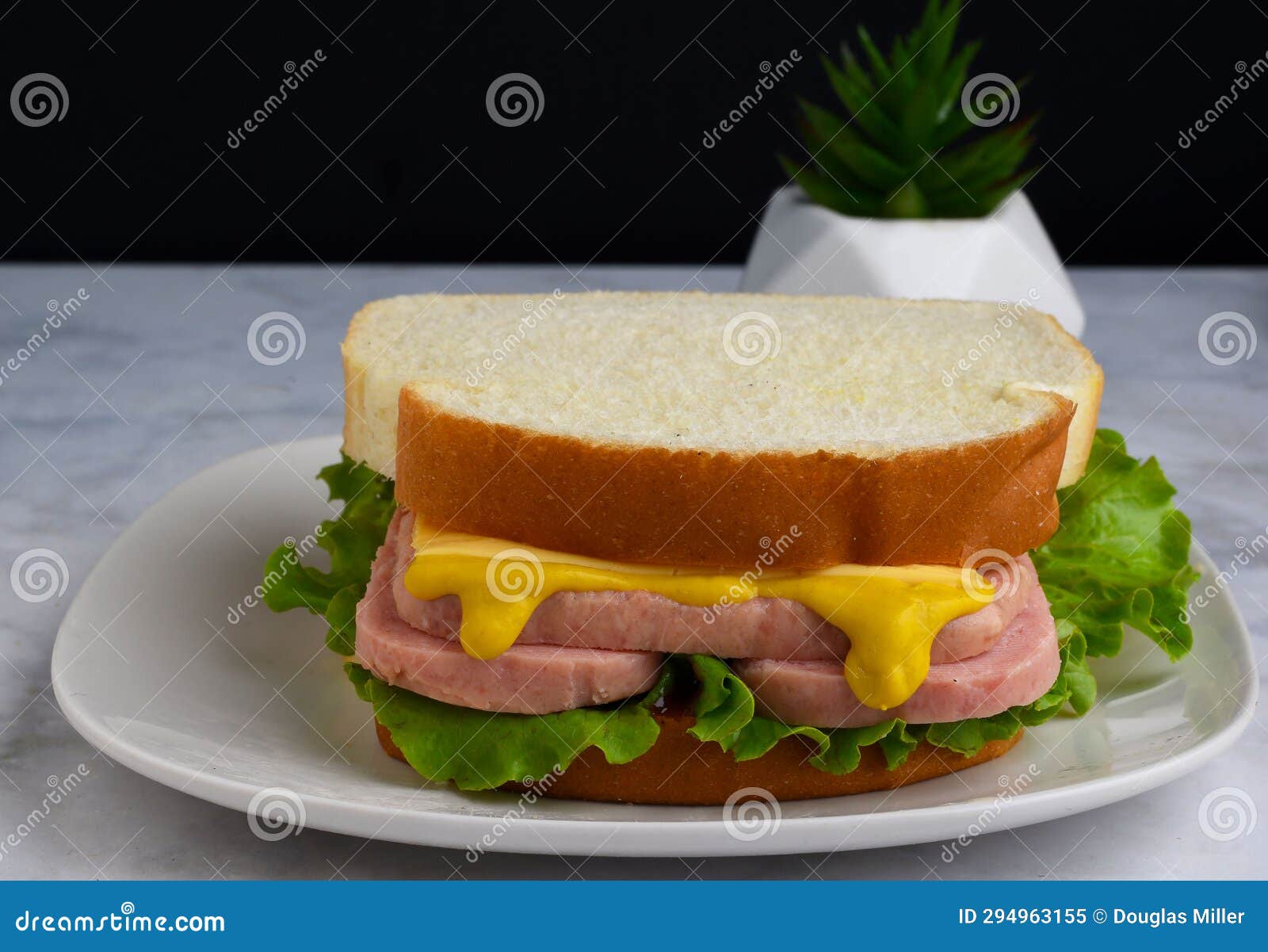 Spam Sandwich Top with Cheese and Mustard Stock Image - Image of cheese ...