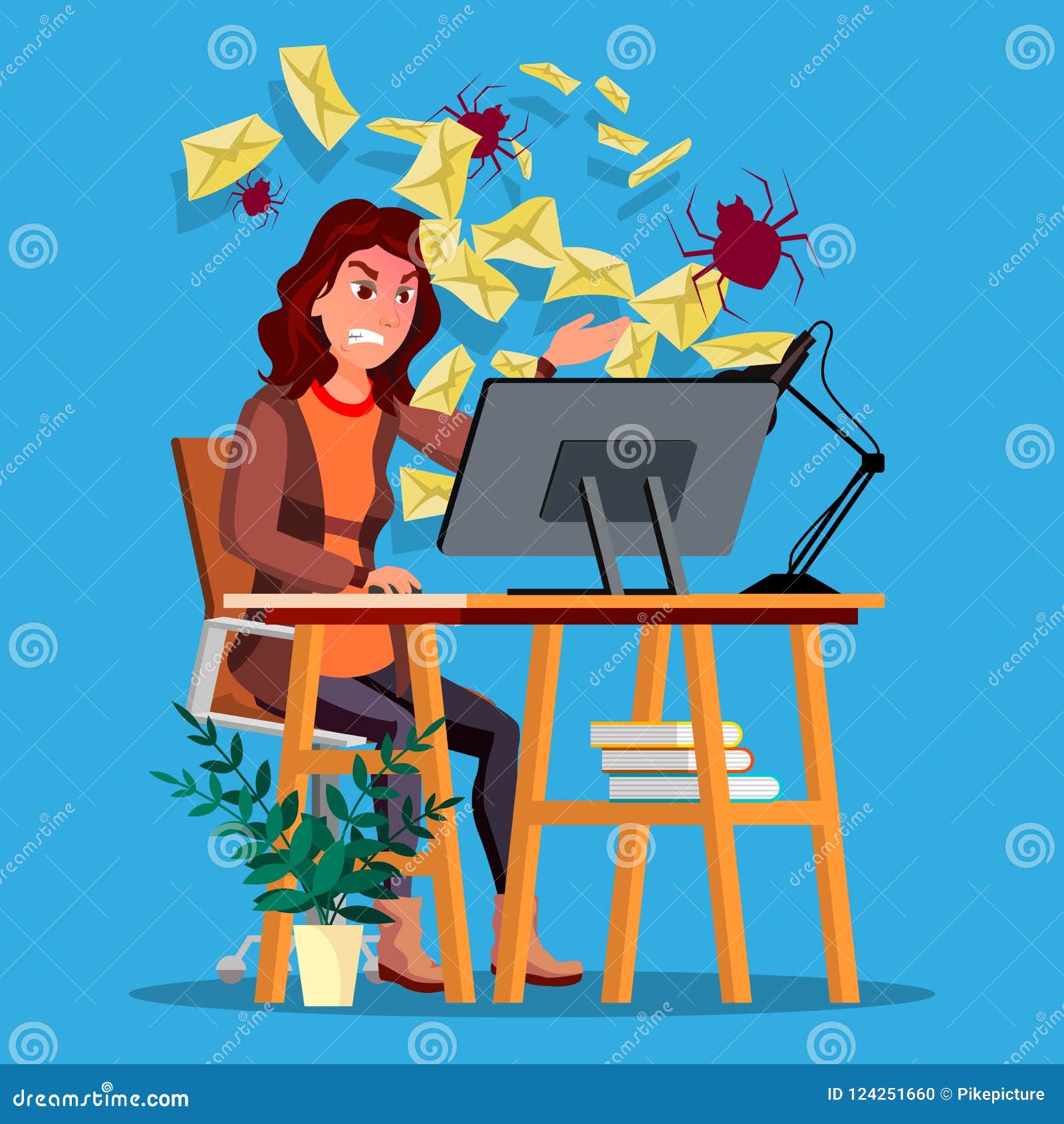Spam Virus Concept Vector. Woman. Internet Technology. Online Mail ...