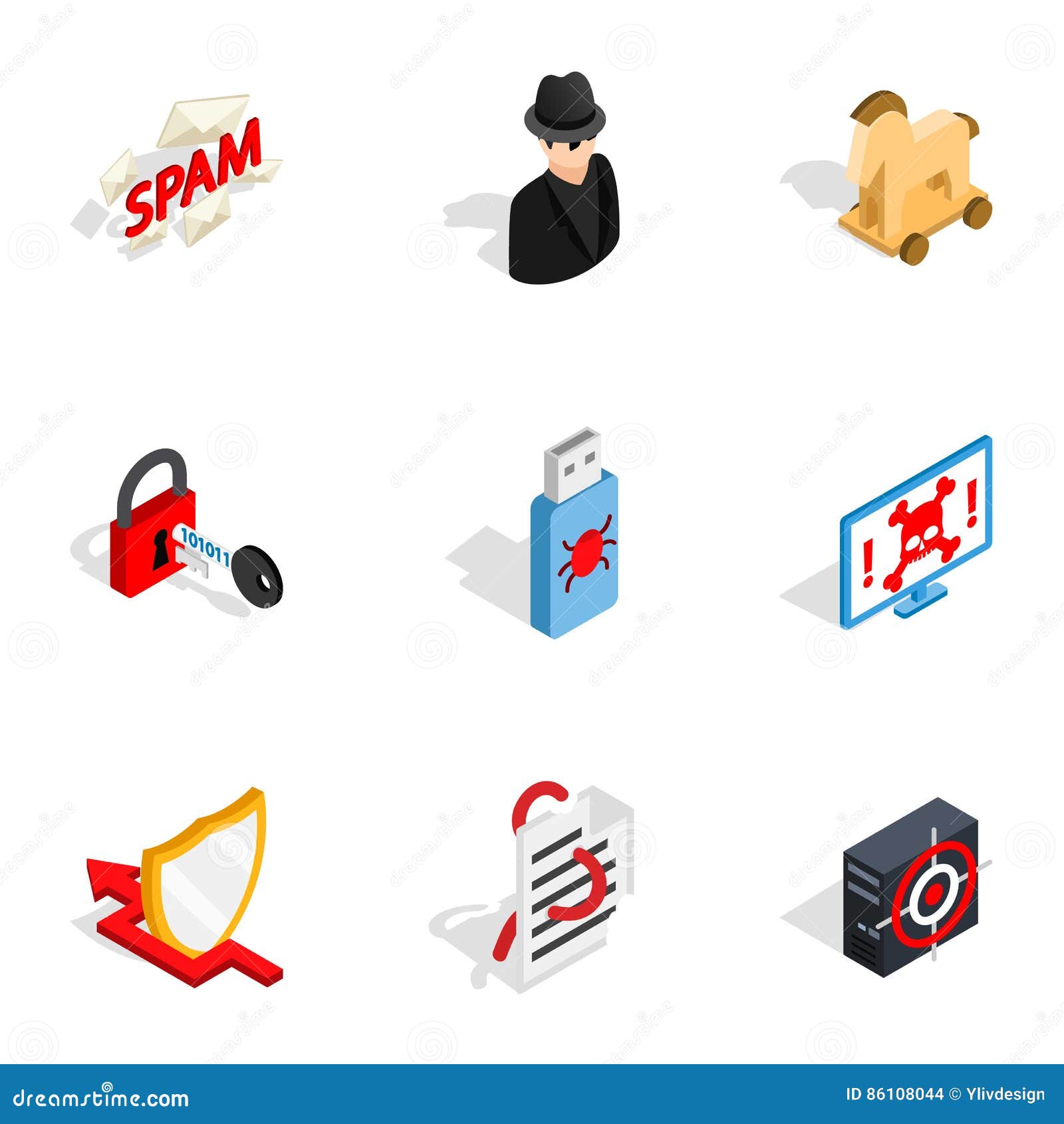 Spam, Virus, Thief Icons, Isometric 3d Style Stock Vector ...