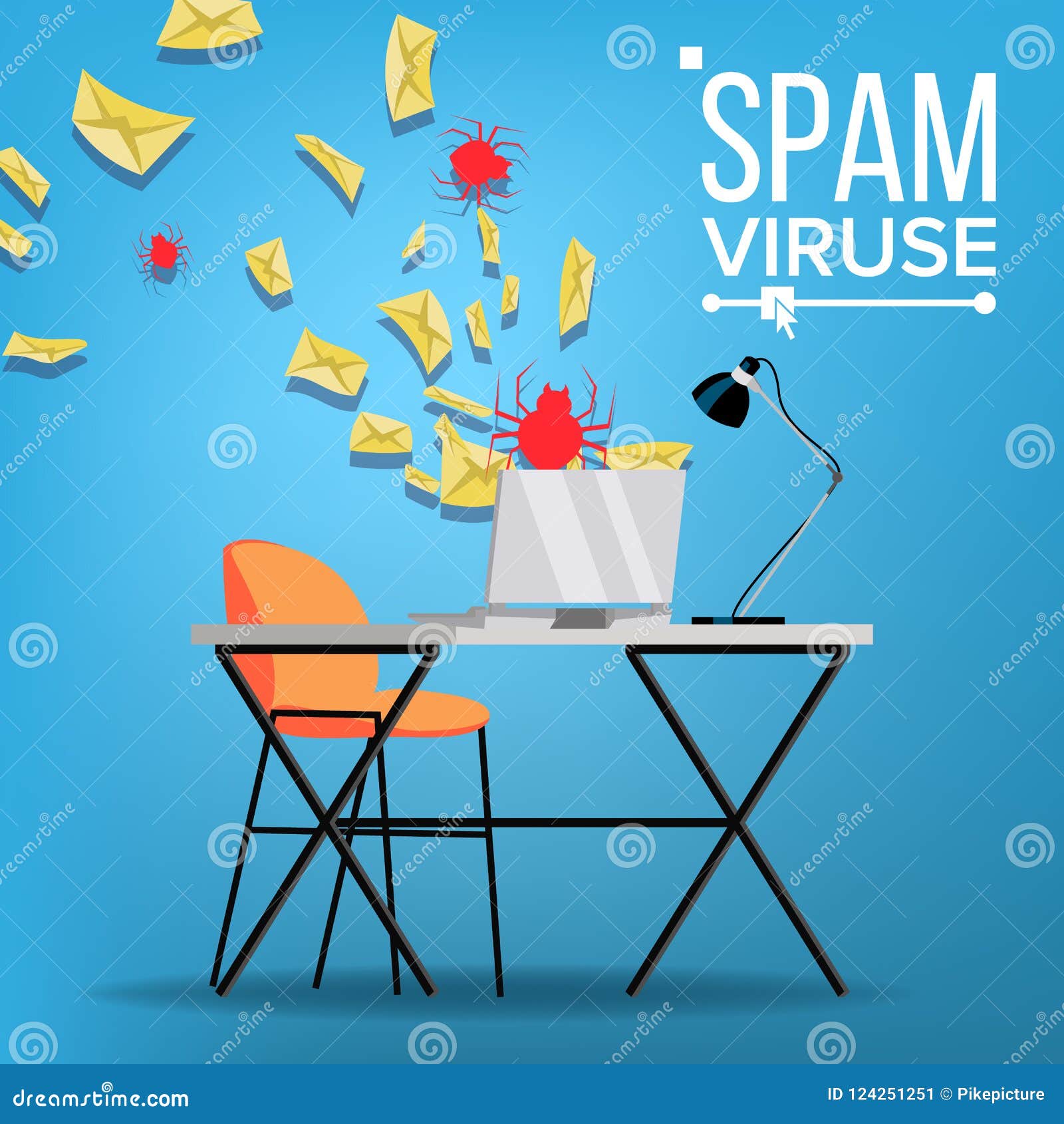 Spam Virus Vector. Internet Technology. Online Mail Attack. Hack ...