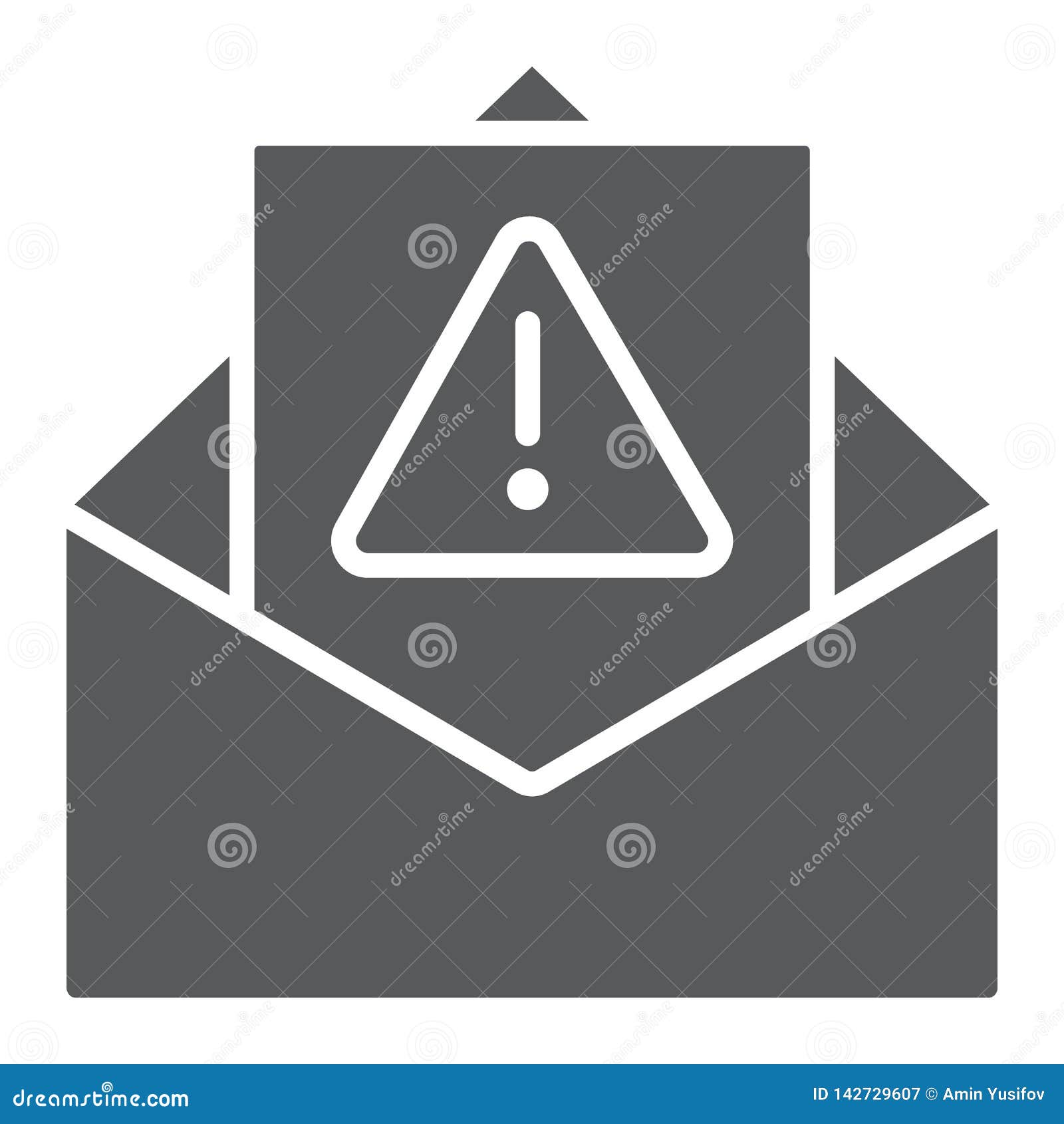 Spam Warning Glyph Icon, Letter and Email, Alert Mail Sign, Vector ...
