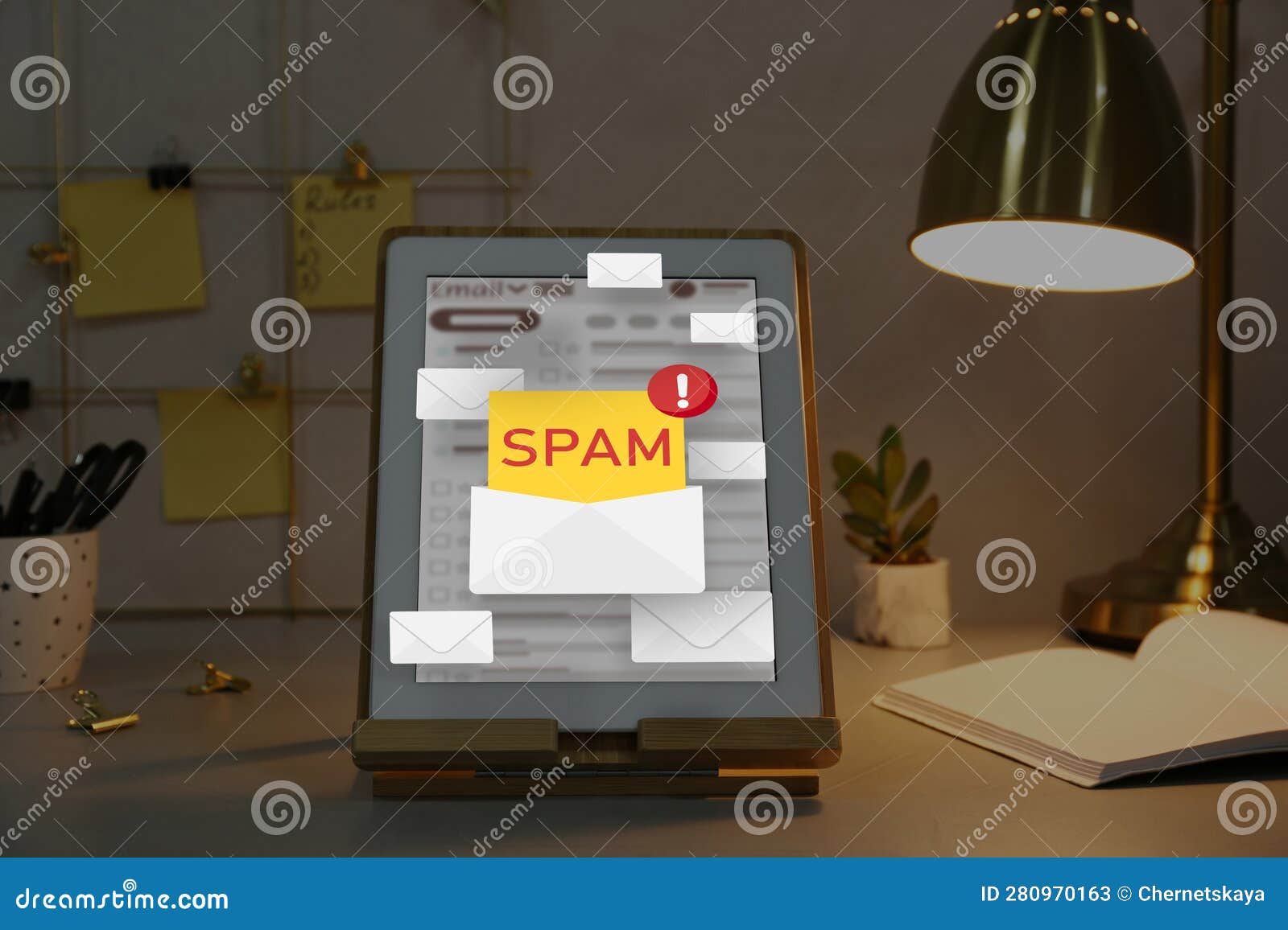 Spam Warning Message in Email Software. Envelope Illustrations Popping ...