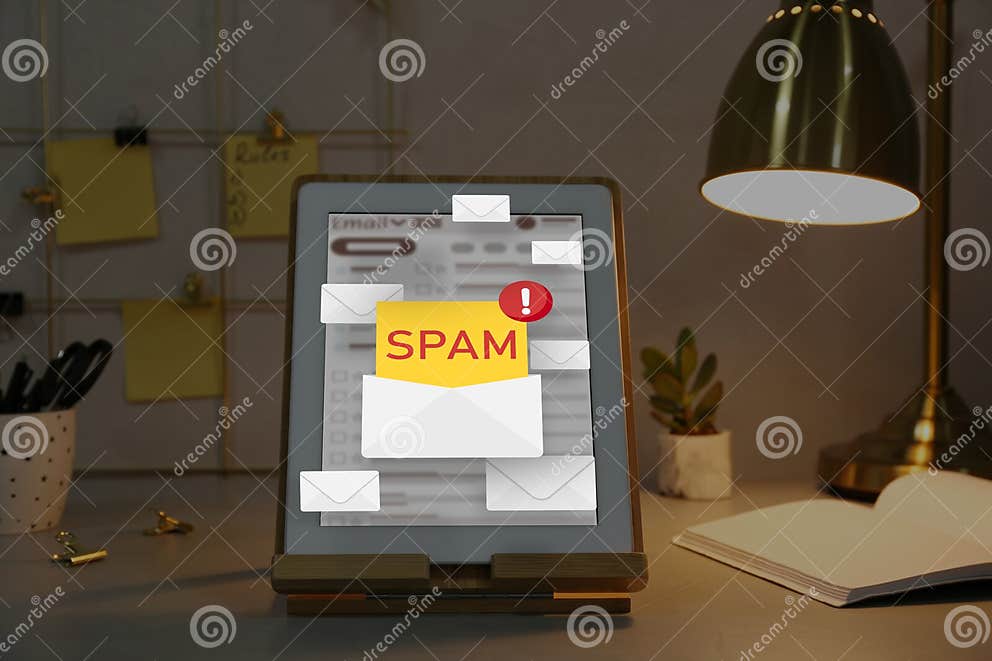 Spam Warning Message in Email Software. Envelope Illustrations Popping ...