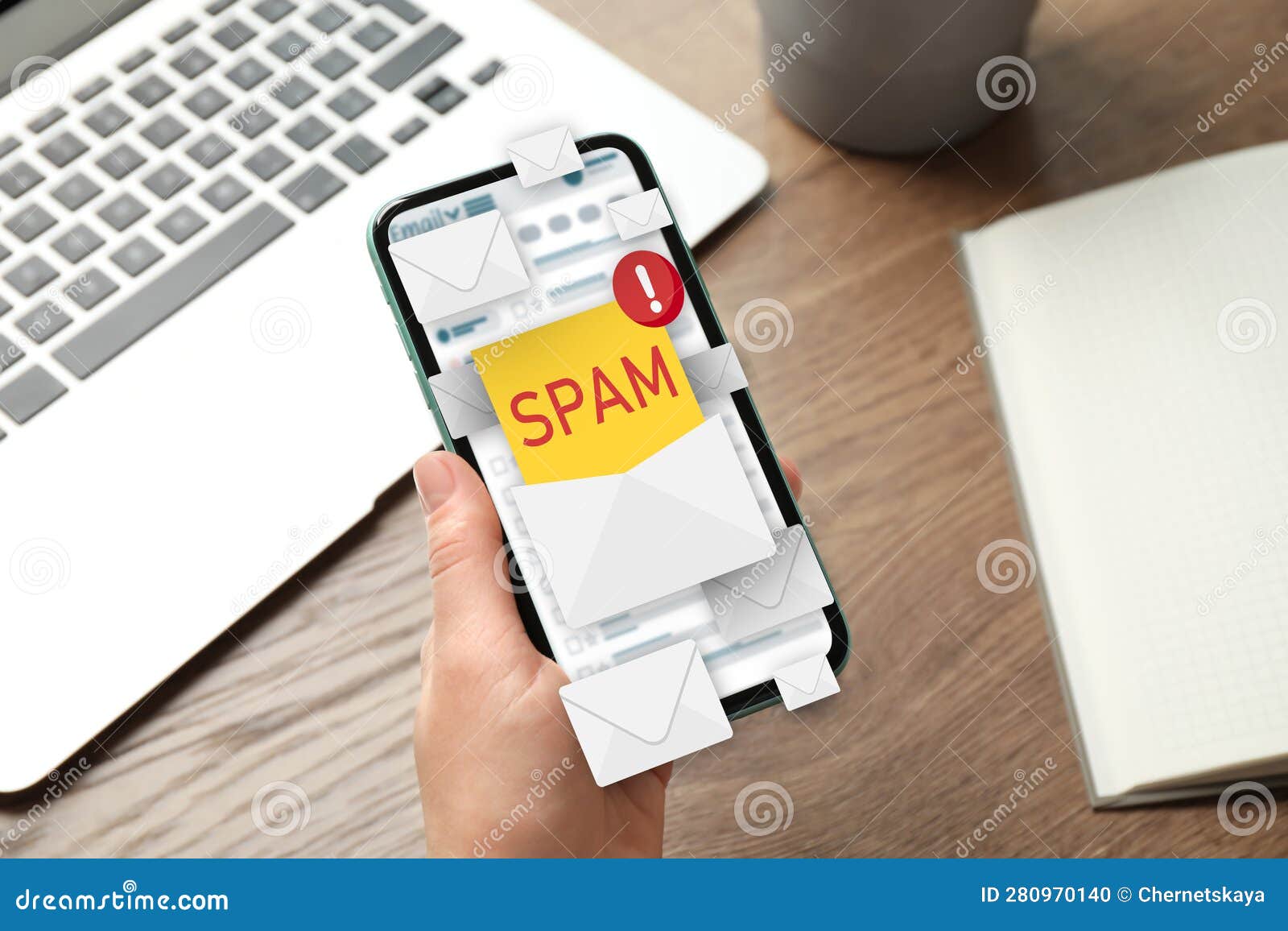 Spam Warning Message, Envelope Illustrations Popping Out of Device ...