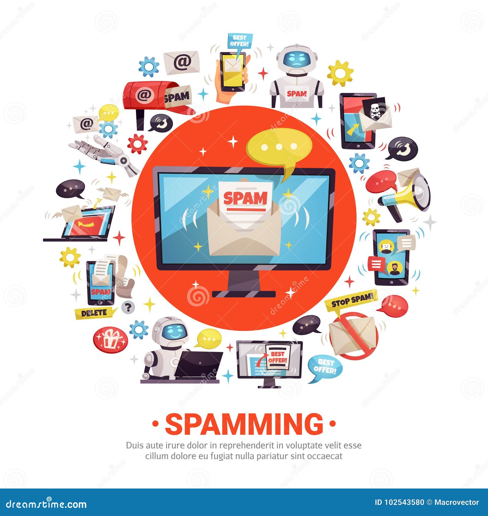 Spamming Design Concept stock vector. Illustration of hacker - 102543580