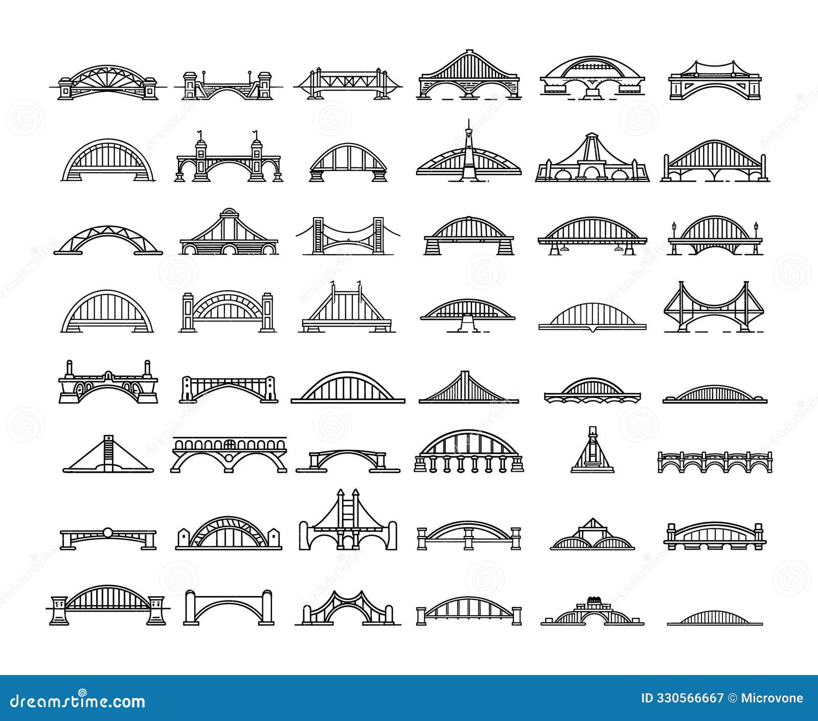Span Black Icons Vector Collection. Supports Iron Bridge Girders ...