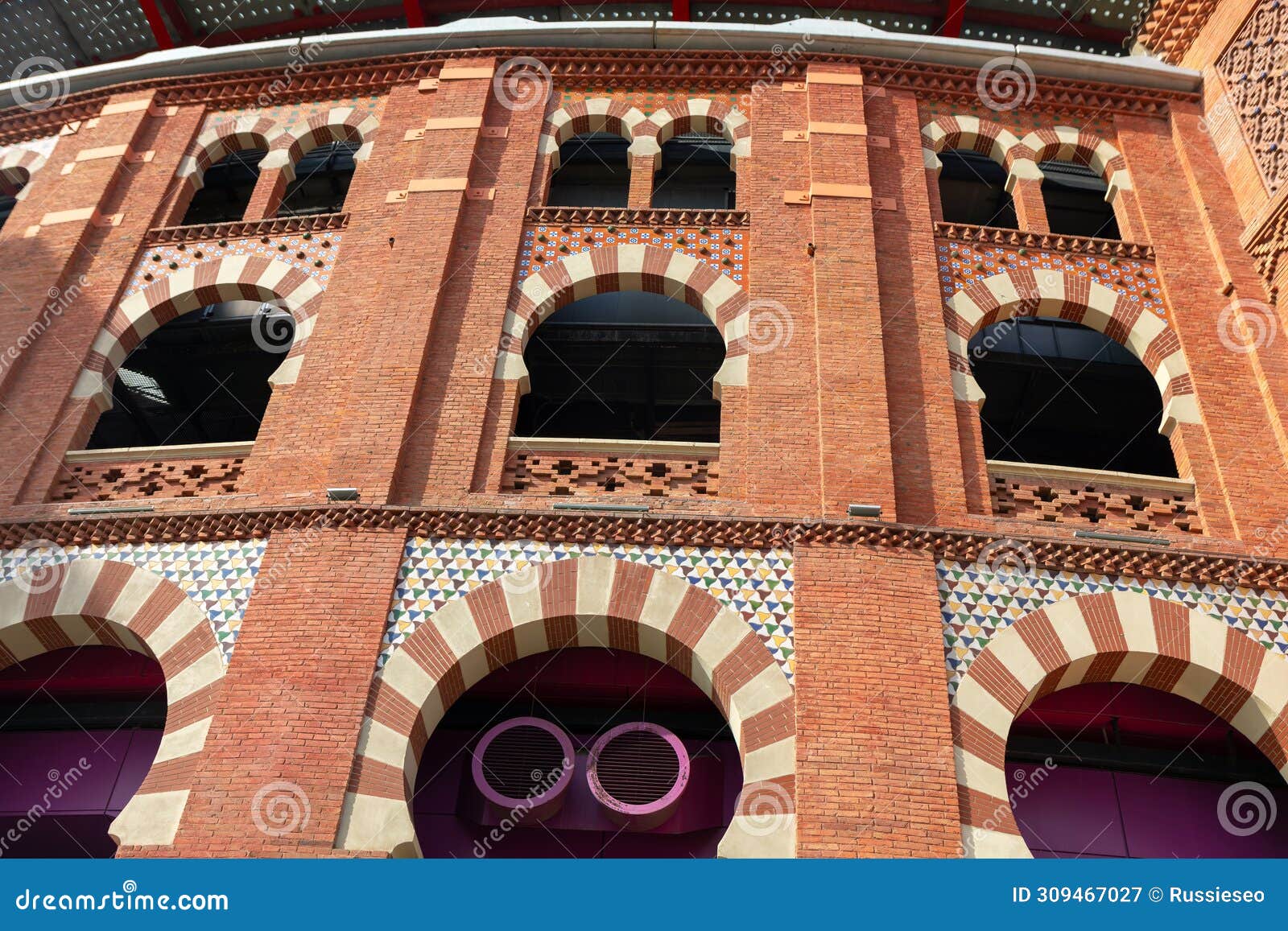 Spanish Architecture Made by Red Bricks Stock Image - Image of wall ...