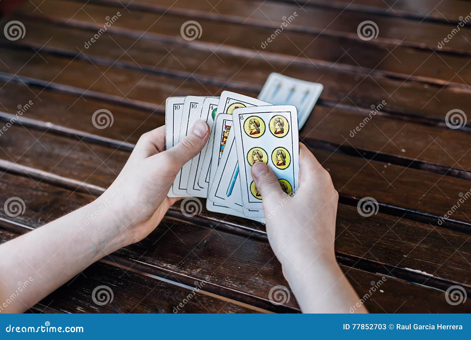 Spanish Boy Playing Cards. Close Up of Hands Stock Image - Image of ...