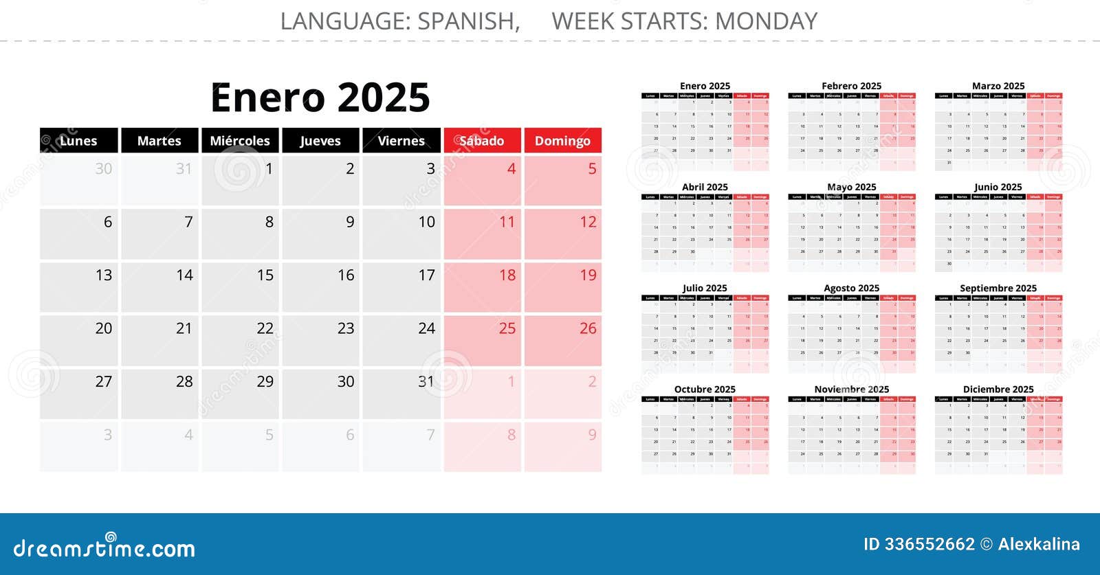 2025 Spanish Calendar. a Collection of Vector Illustrations for Each ...
