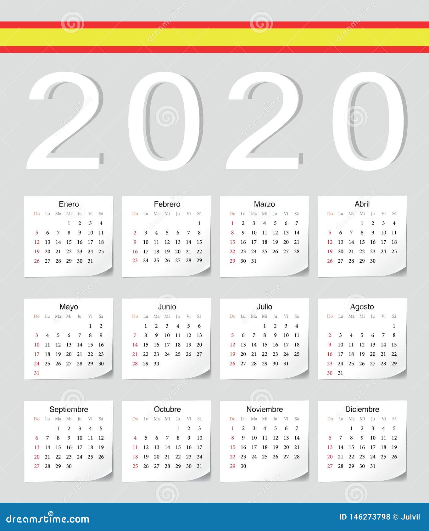 Set Of Spanish 2020, 2021, 2022 Year Vector Calendars | CartoonDealer ...