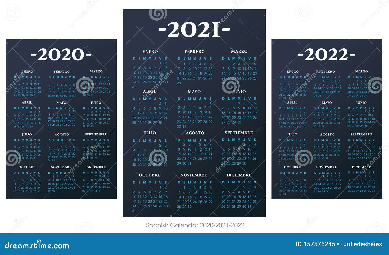 Spanish Calendar 2010-2021-2022 Vector Template Stock Vector ...