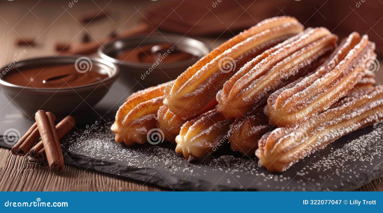 Spanish Churros, with Cinnamon Sugar Coating and Served with Chocolate ...