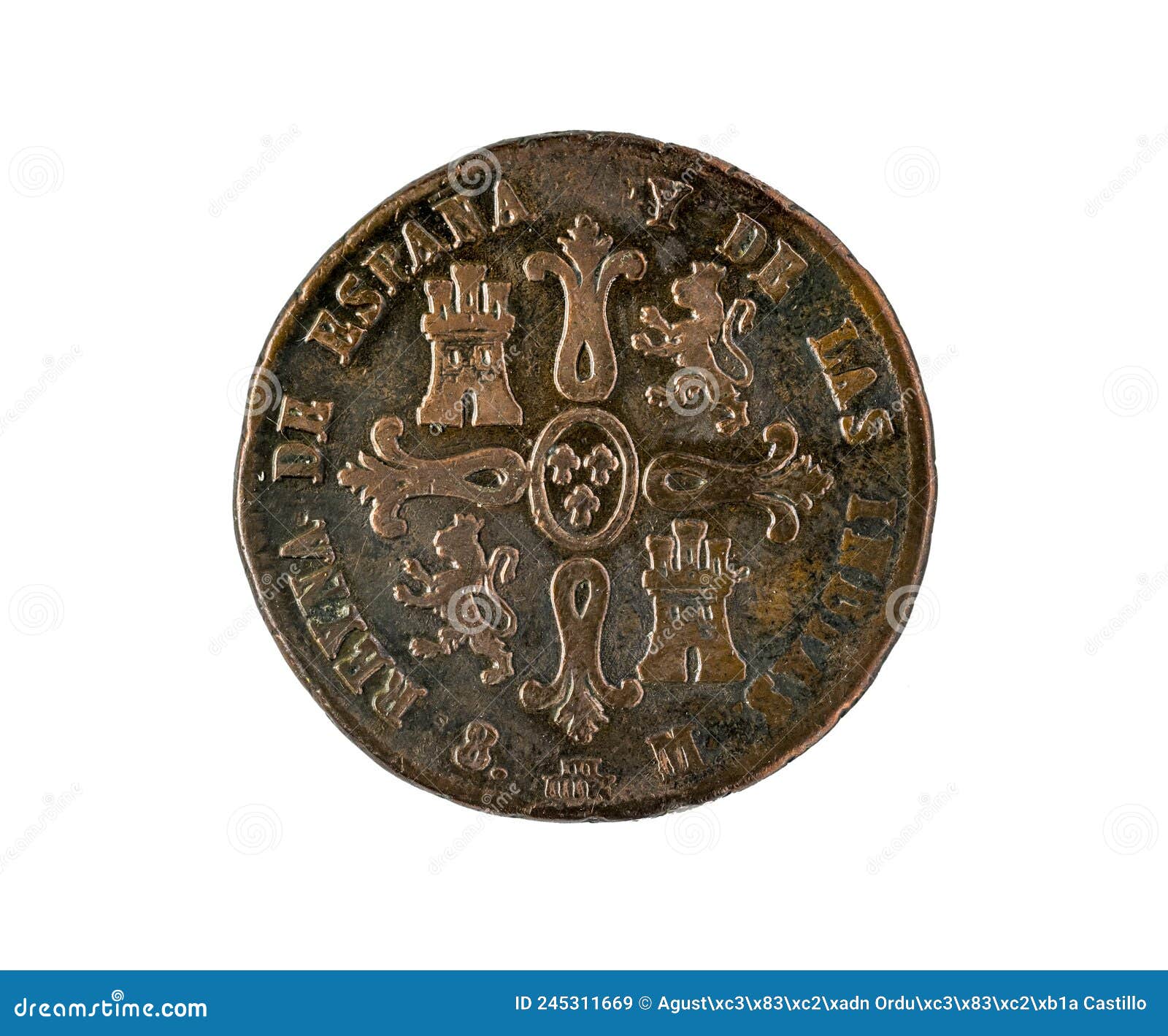 Spanish Coins - Reverse of 8 Maravedis, Isabel II. Minted in Copper ...