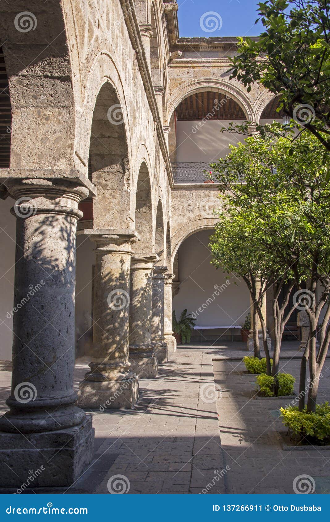 Spanish Colonial Arcade in Guadalajara Stock Image - Image of column ...