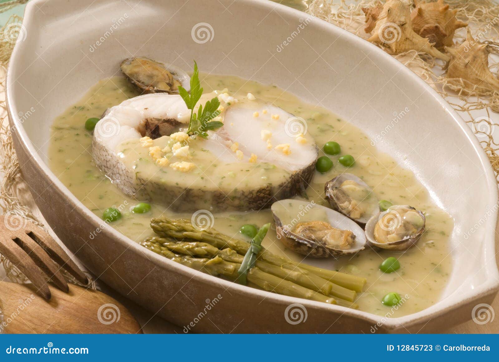 Spanish Cuisine. Hake Basque Style Stock Image - Image of hake, basque ...