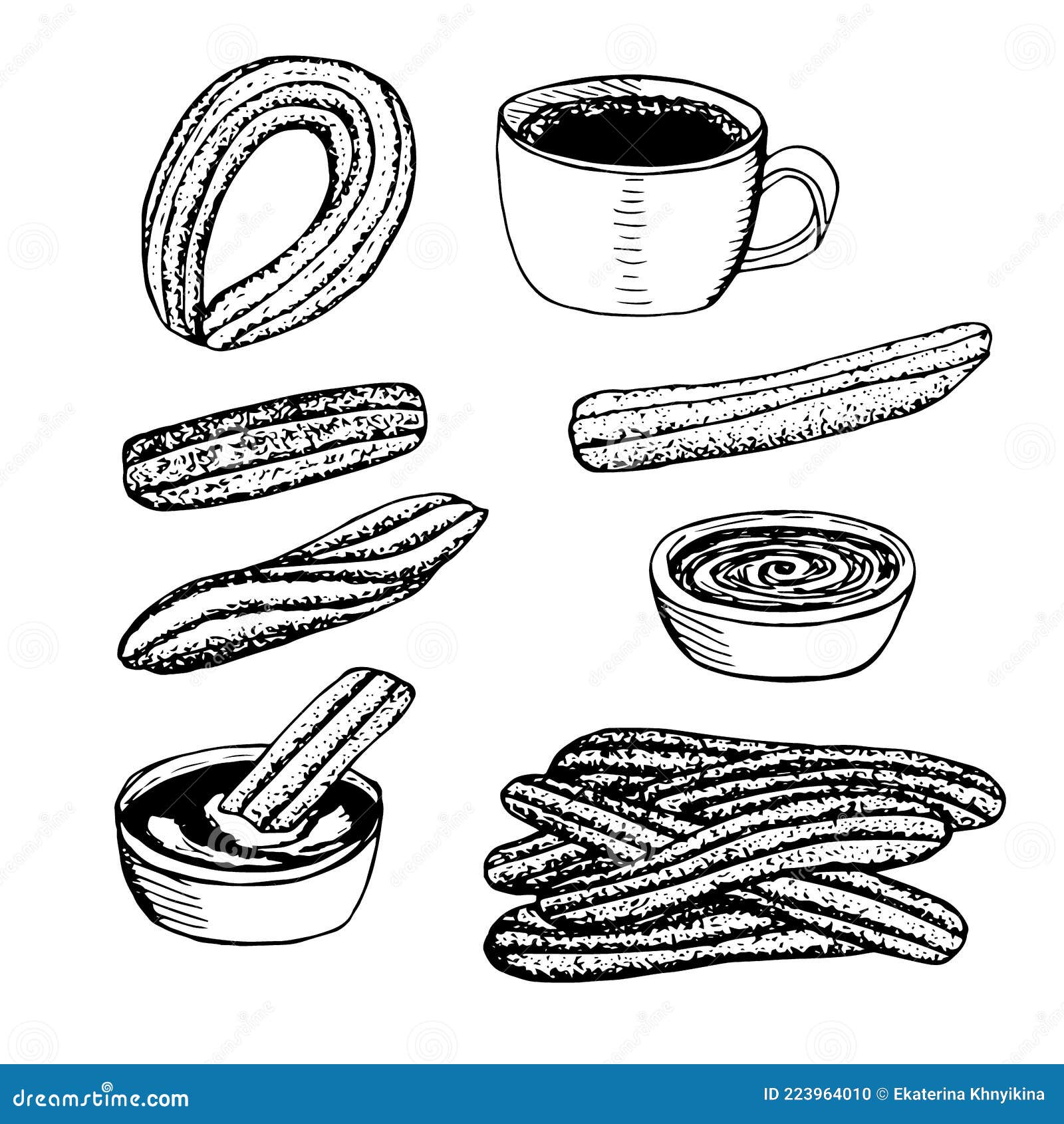Spanish Dessert Churros, Vector Illustration, Hand Drawing Sketch Stock ...