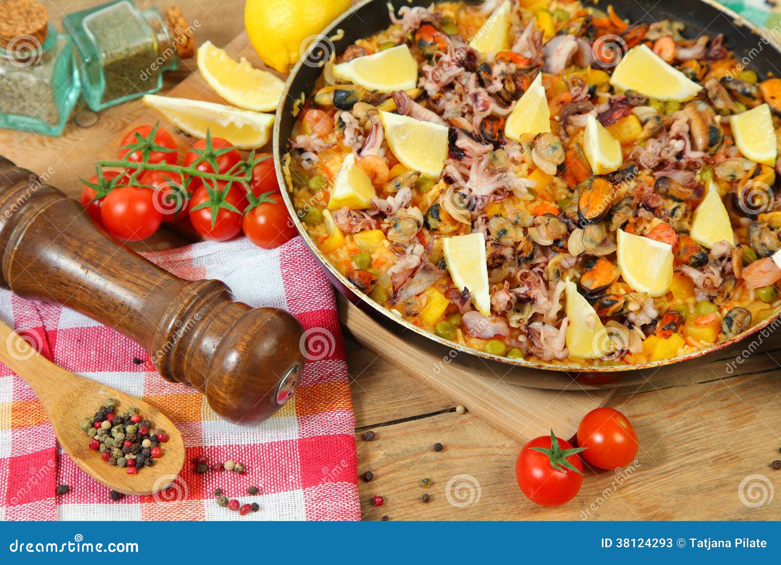 Spanish dinner stock image. Image of table, lemon, pepper - 38124293
