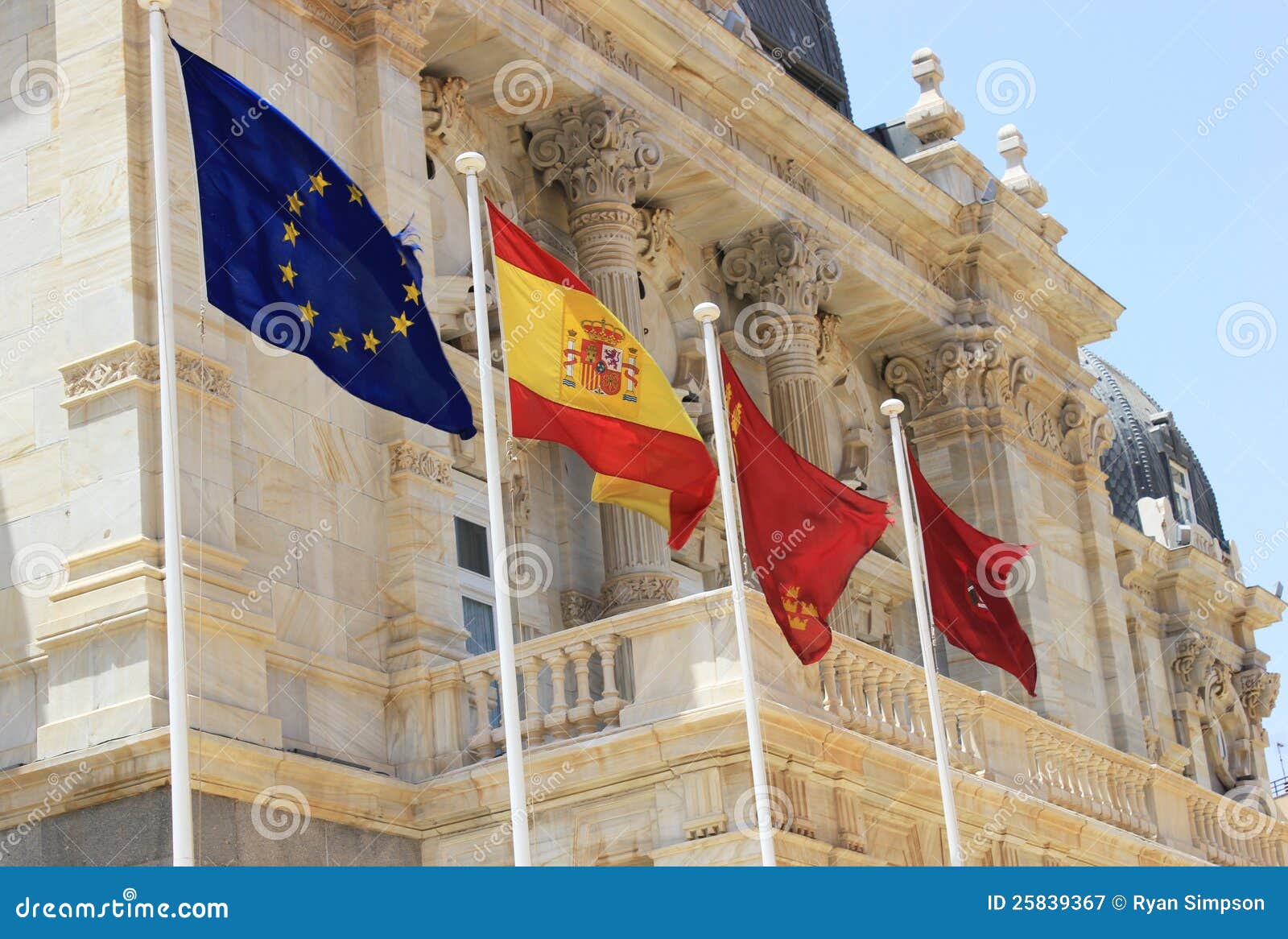 Spanish and EU flags stock image. Image of carvings, artworkblowing ...