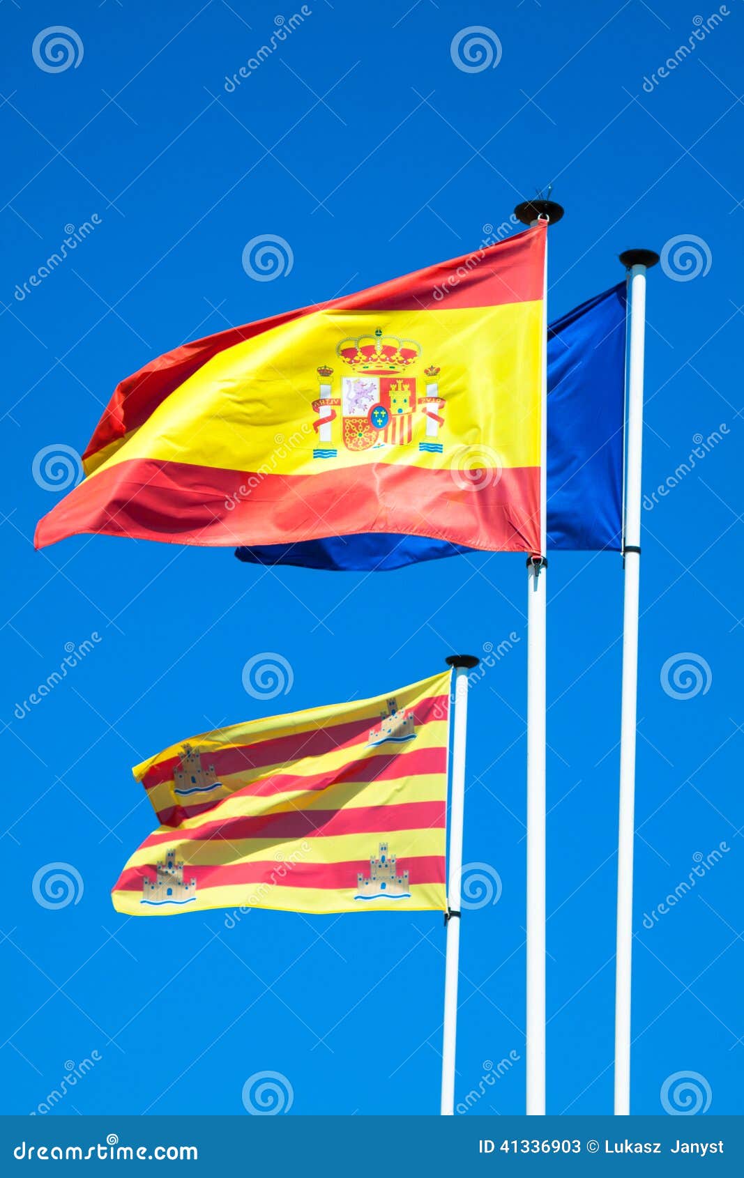 Spanish and European Flags Waving in the Wind Stock Image - Image of ...