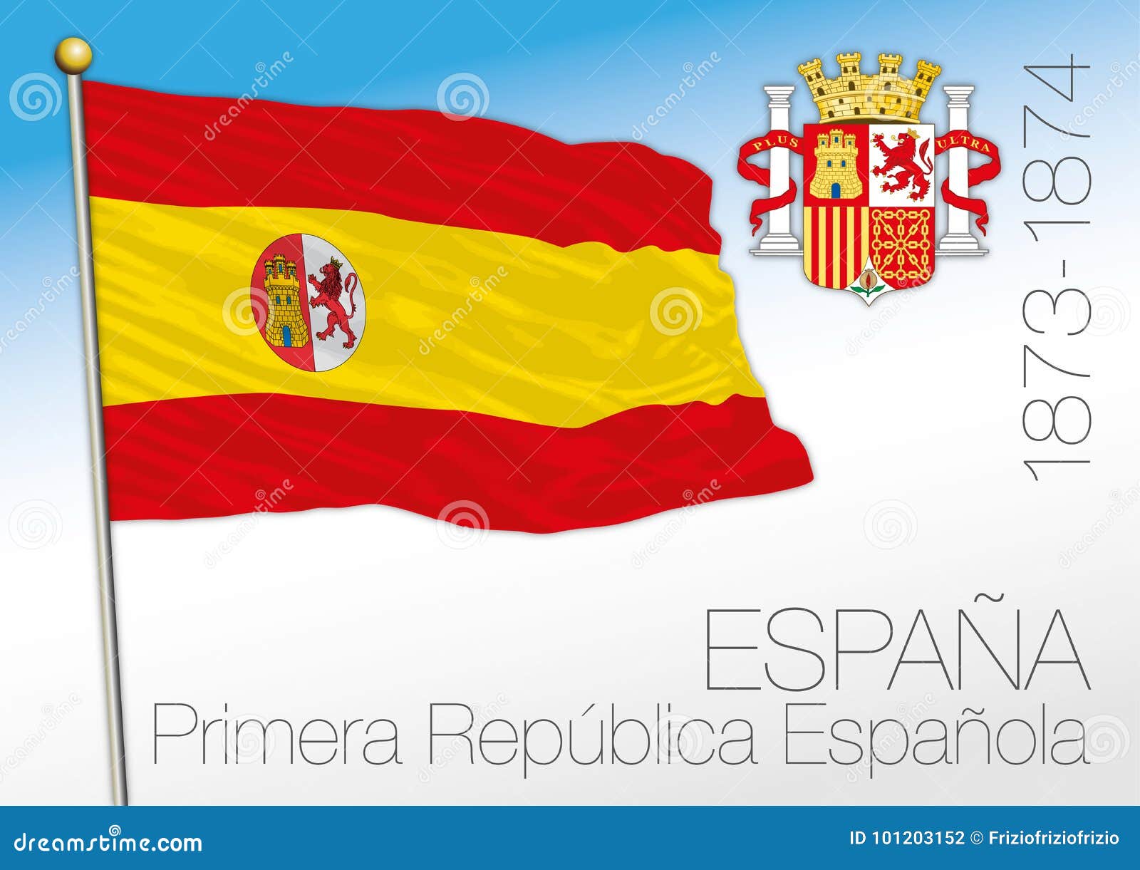 Spanish First Republic Historical Flag and Coat of Arms, Spain, 1873 ...