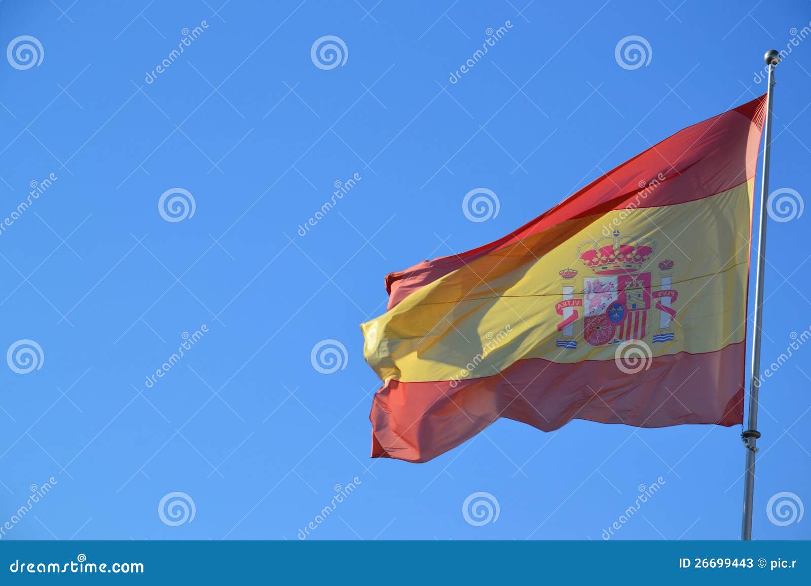 Spanish Flag Against Clear Blue Sky Stock Image - Image of arms ...