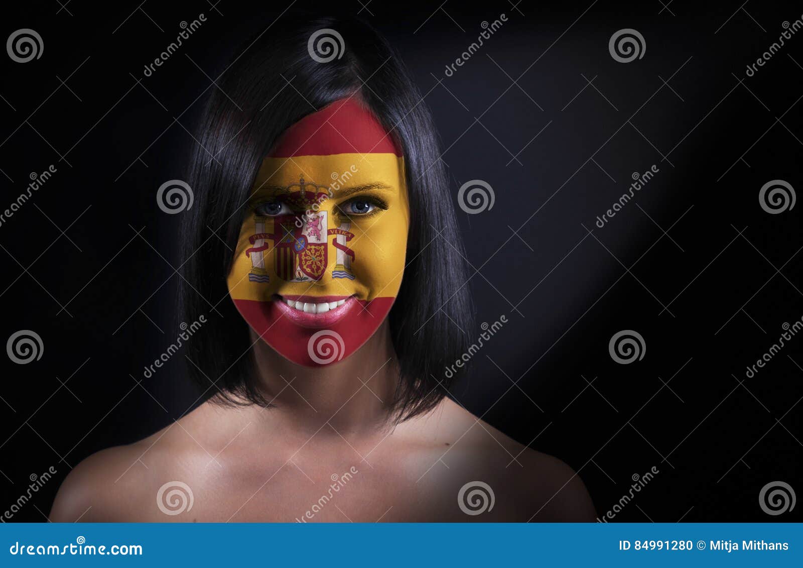 Spanish flag face stock photo. Image of attractive, emotion - 84991280