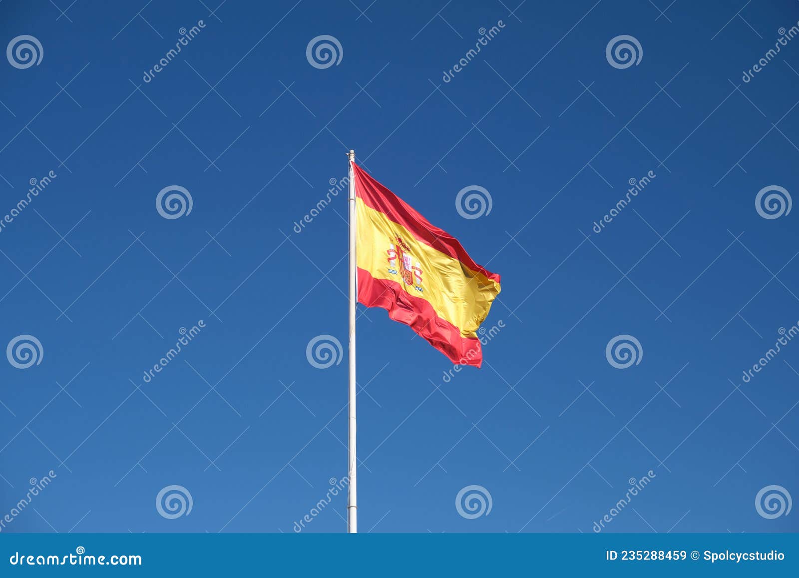 Spanish Flag Flying on Blue Sky. Stock Image - Image of spanish, union ...