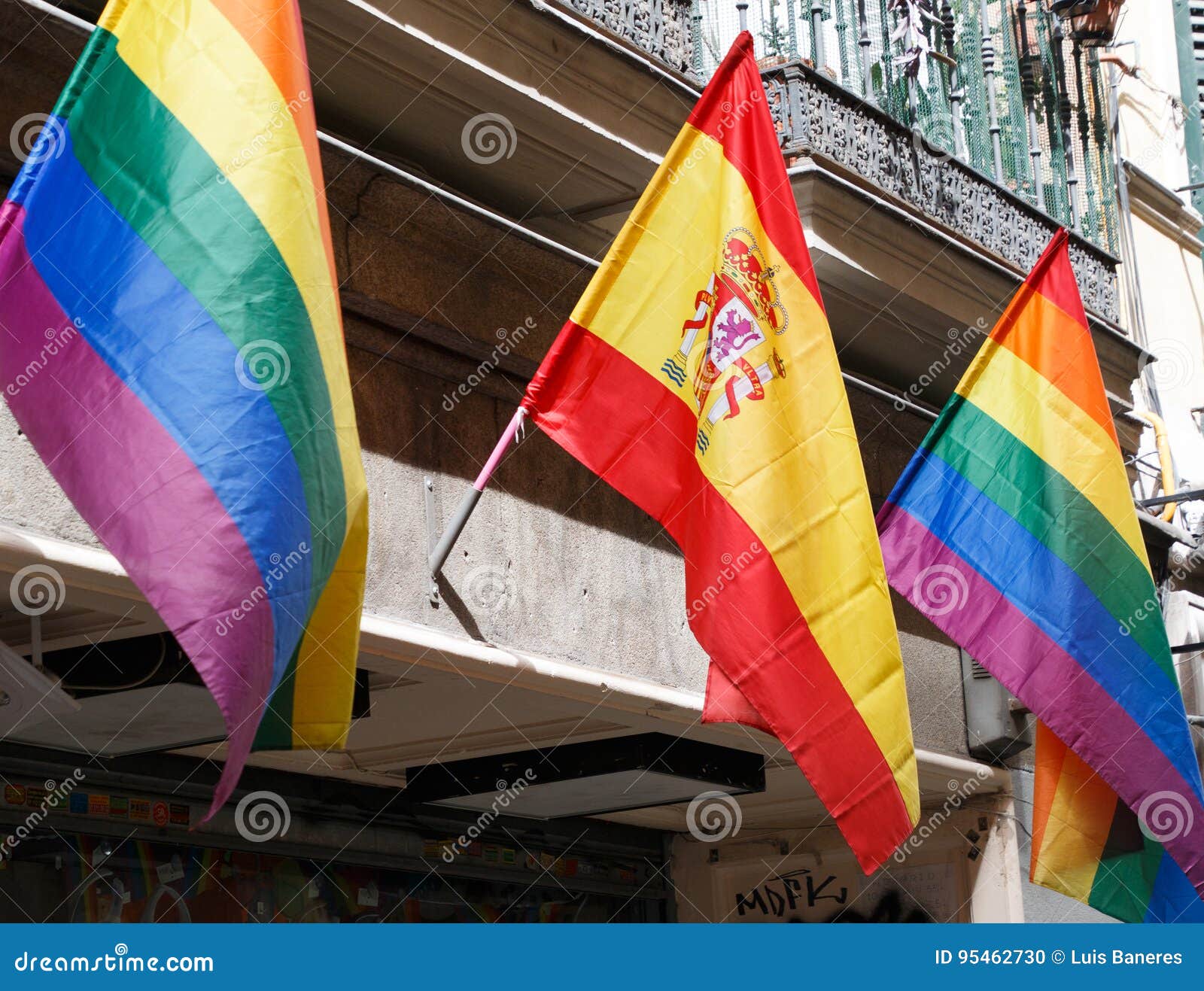 Spanish Flag with Wold Pride Flags Stock Photo - Image of happy, july ...