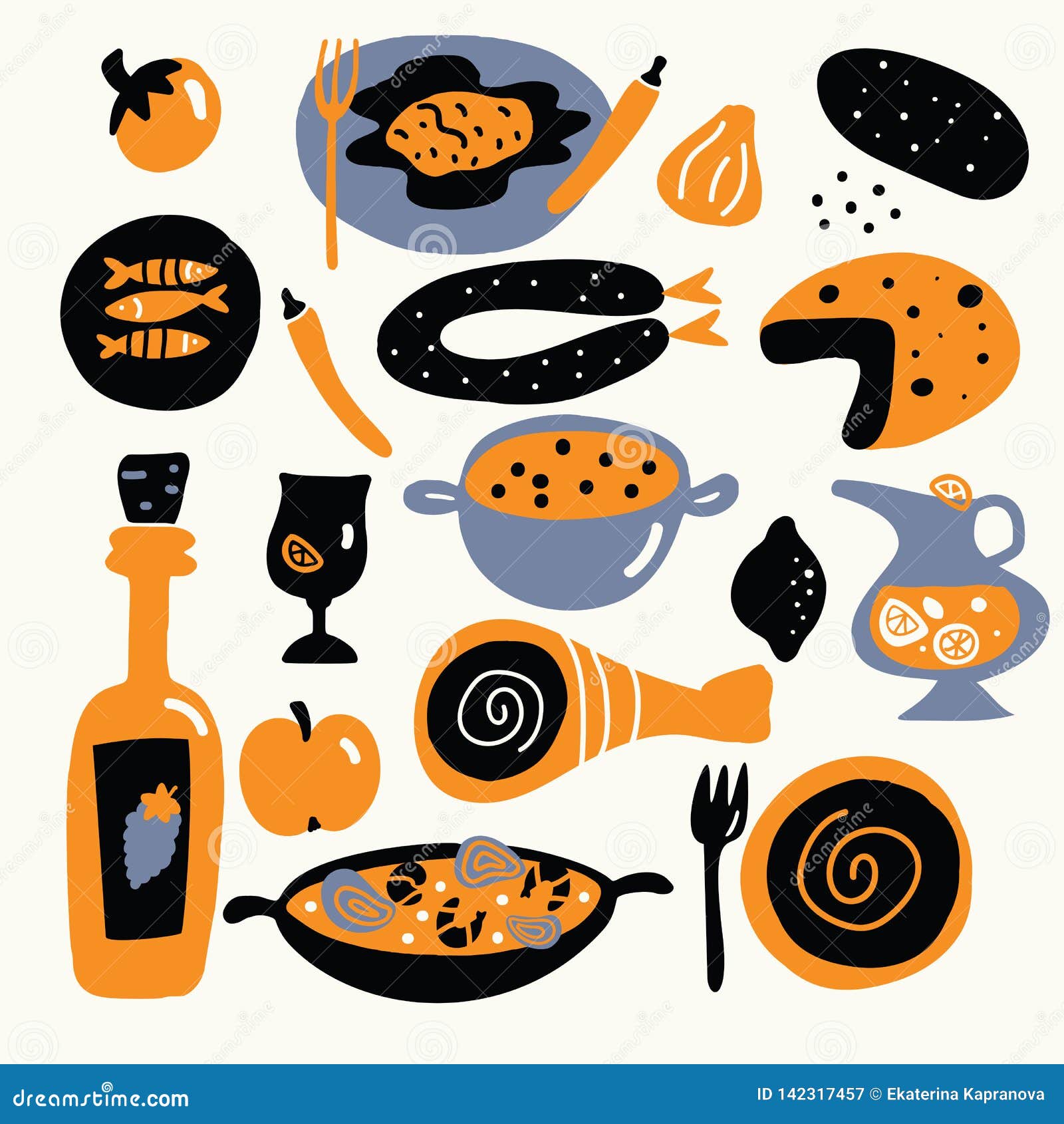 Spanish Food. Hand Drawn Illustration Stock Vector - Illustration of ...