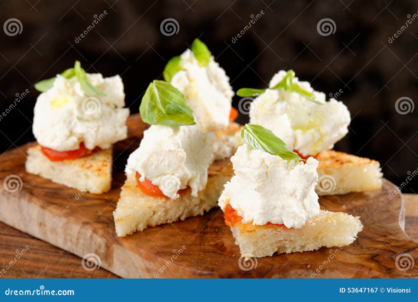 Spanish Food Tapas. Toasted Bread with Fresh Cheese Stock Image - Image ...