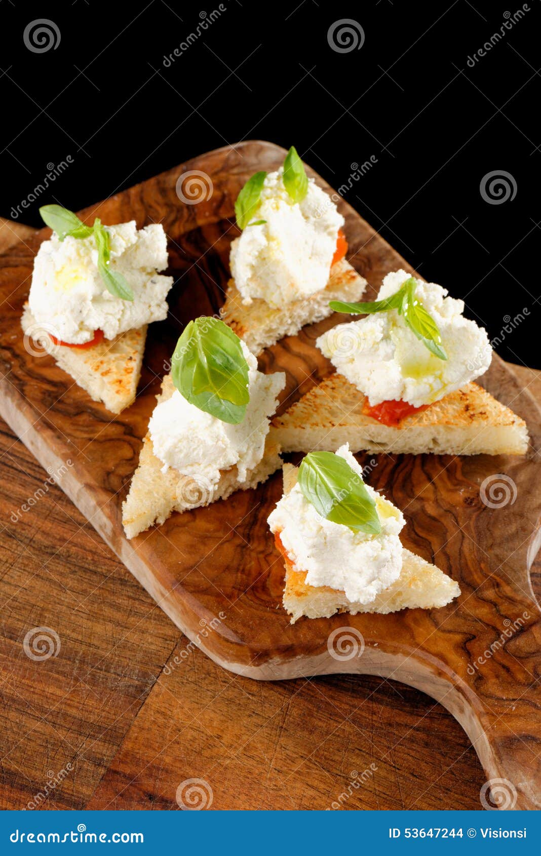 Spanish Food Tapas. Toasted Bread with Fresh Cheese Stock Photo - Image ...