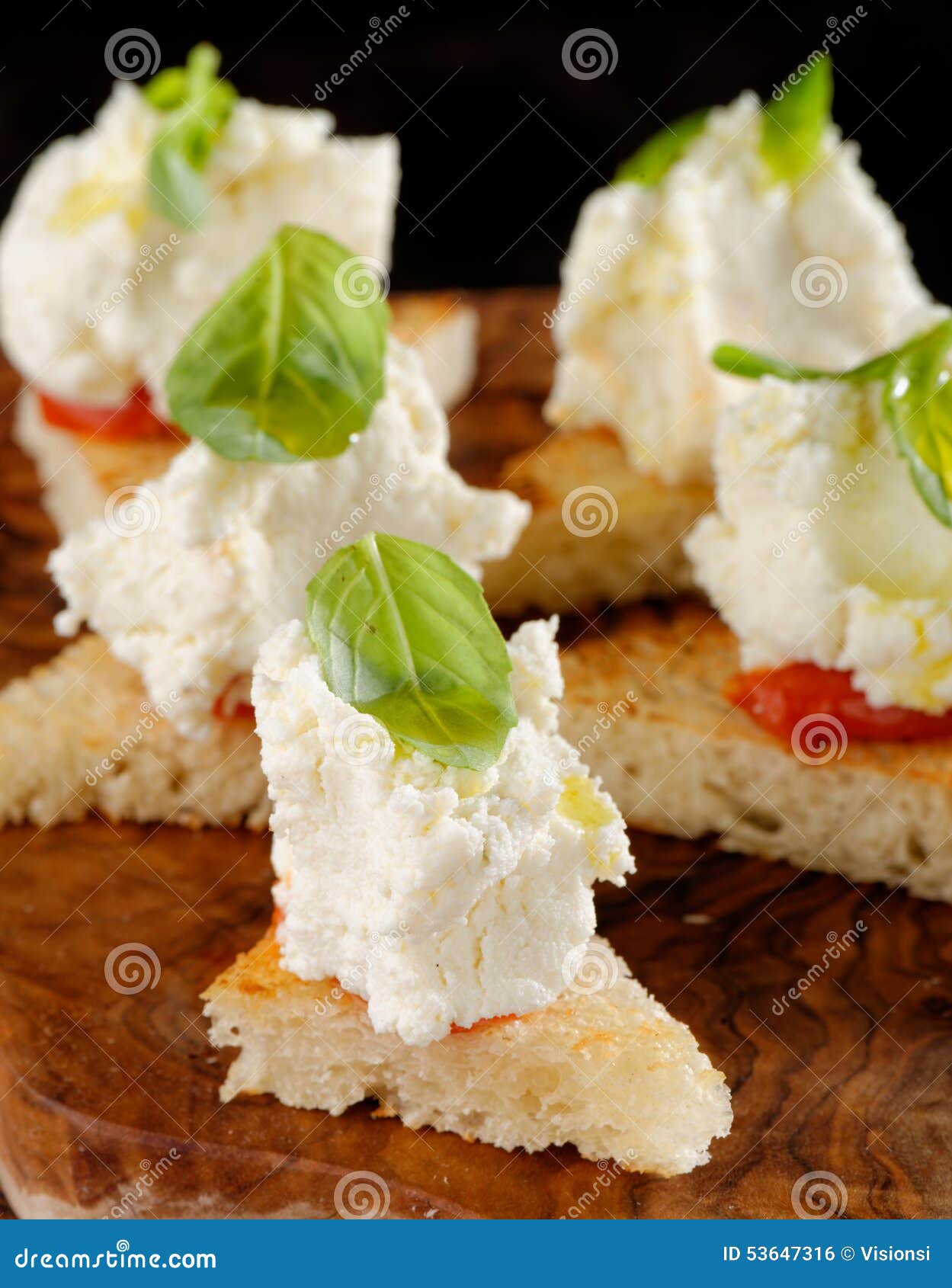 Spanish Food Tapas. Toasted Bread with Fresh Cheese Stock Photo - Image ...