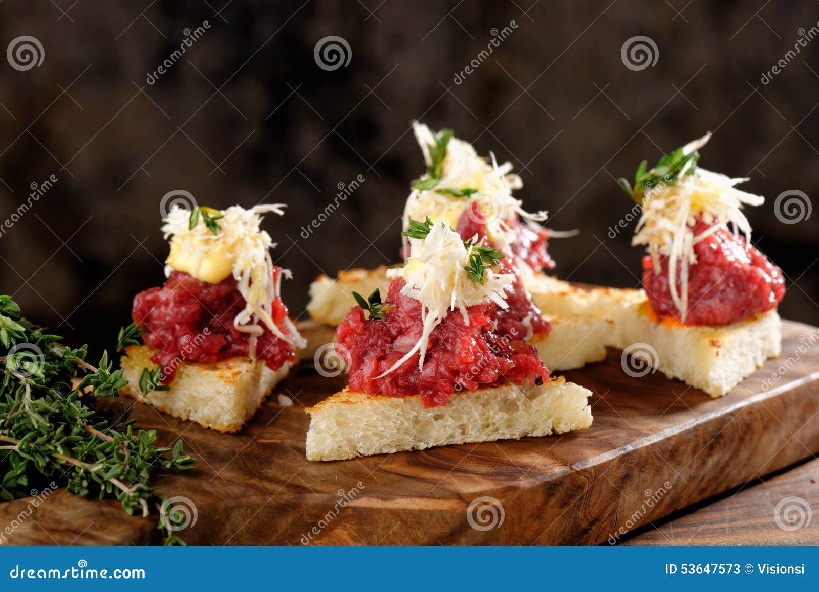 Spanish Food Tapas. Toasted Bread with Meat Stock Image - Image of cold ...