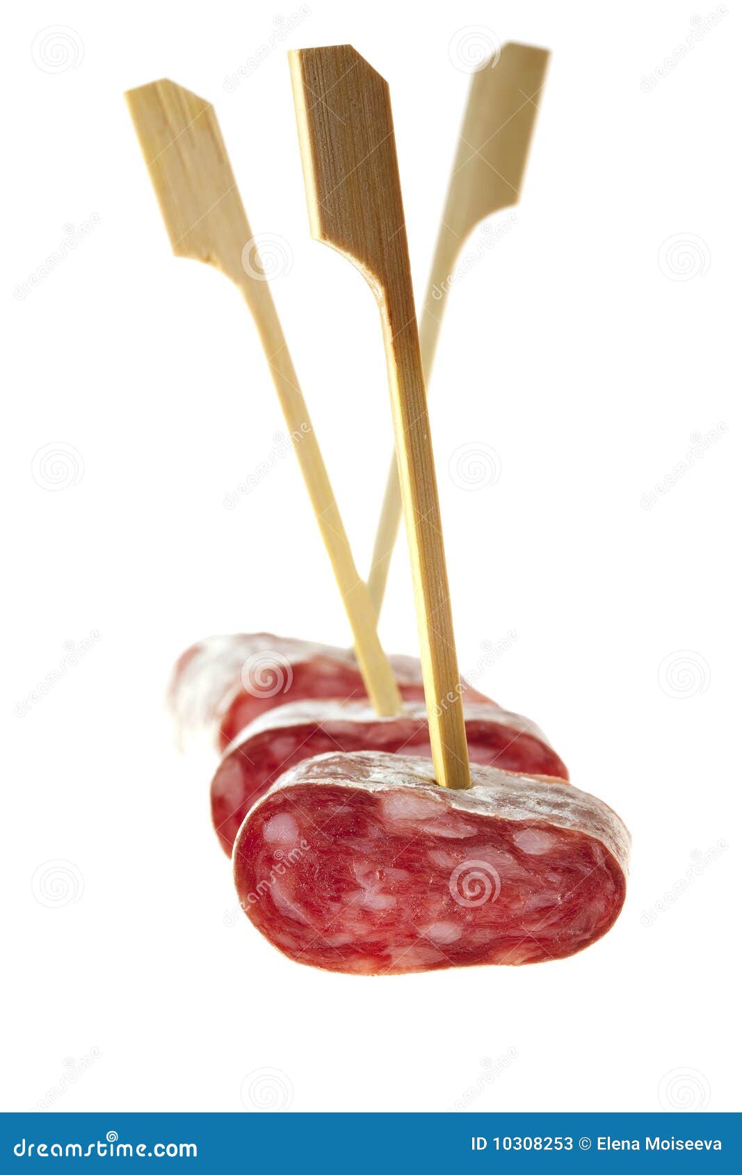 Spanish Fuet Salami Cuts with Wooden Sticks Stock Image - Image of meat ...