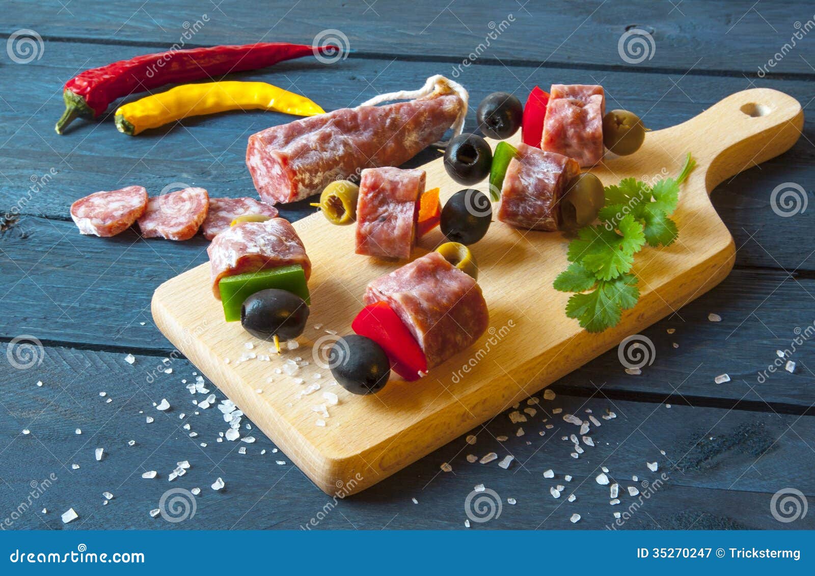 Spanish Fuet with Turquoise Background 1 Stock Image - Image of fresh ...