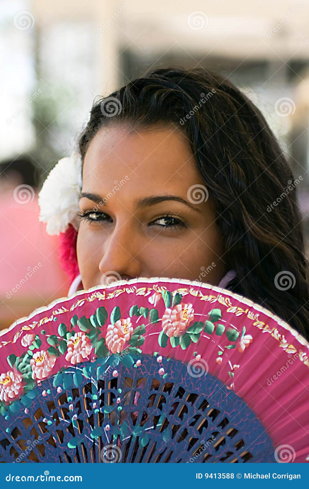 Spanish Girl with Fan at Feria Stock Photo - Image of andalusia, curly ...