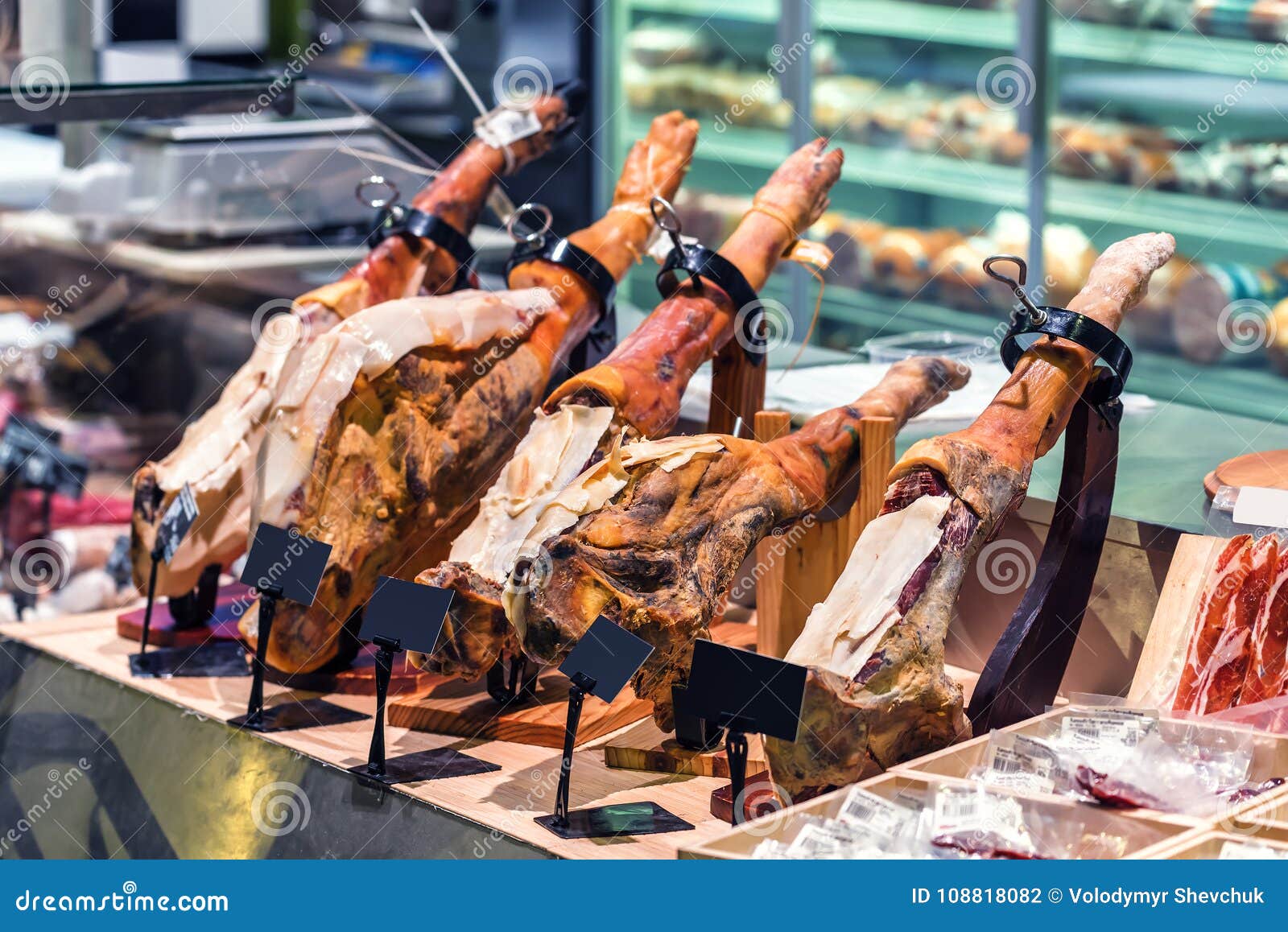 Spanish Hamon In Barcelona Market, Jamon Iberico In View Black Leg Pork ...