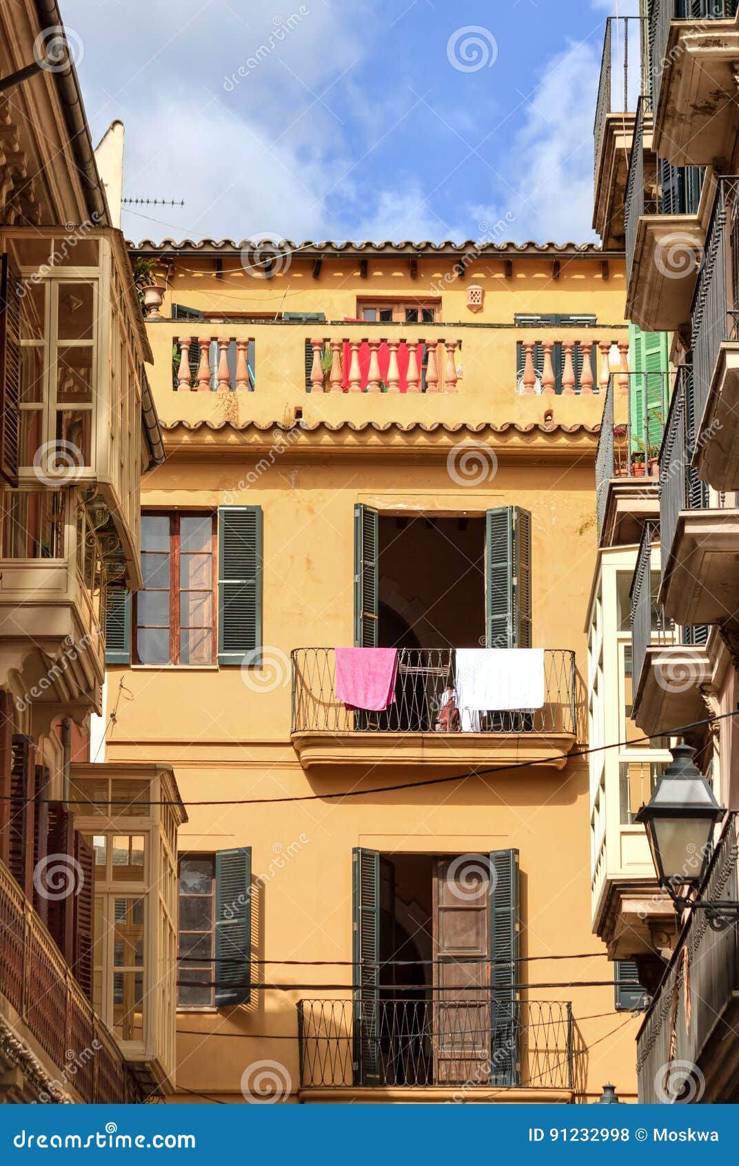 Spanish House with Bay Windows Stock Photo - Image of windows, mallorca ...
