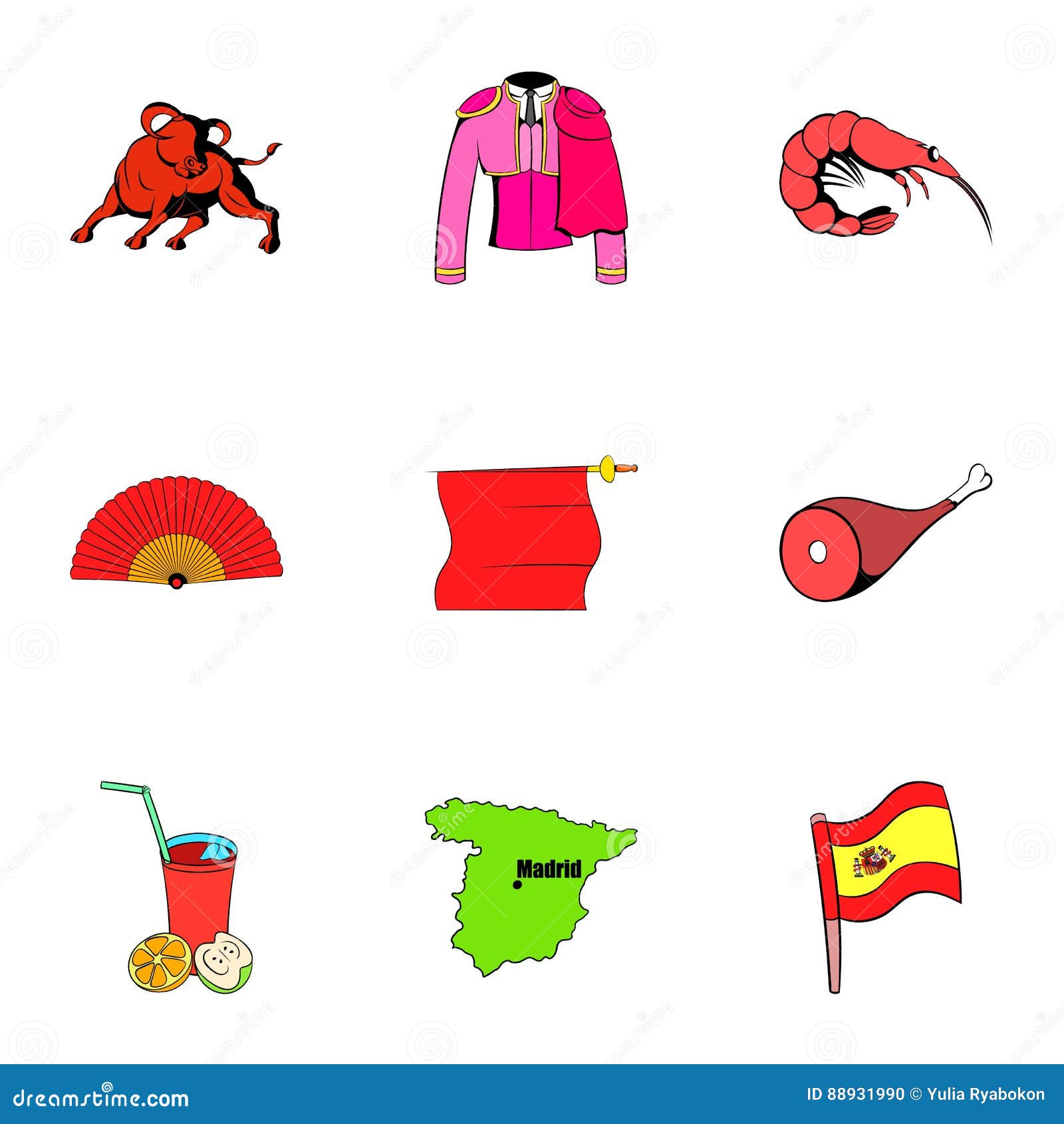 Spanish Icons Set, Cartoon Style Stock Vector - Illustration of olive ...
