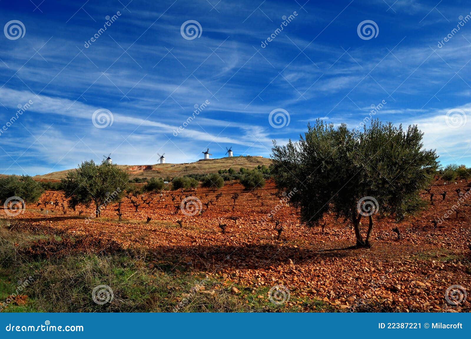 Spanish Landscape With Windmills On Background Stock Image - Image of ...