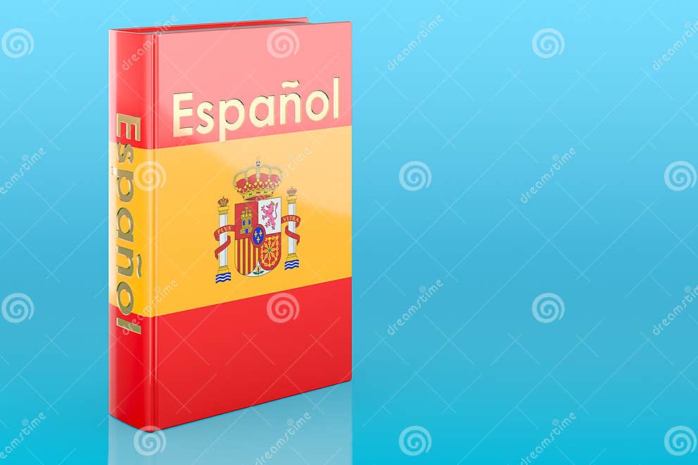 Spanish Language Course. Spanish Language Textbook on Blue Backdrop. 3D ...