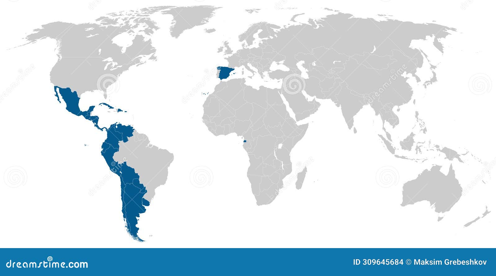 Spanish Language Speaking Countries on Map of the World Stock Vector ...