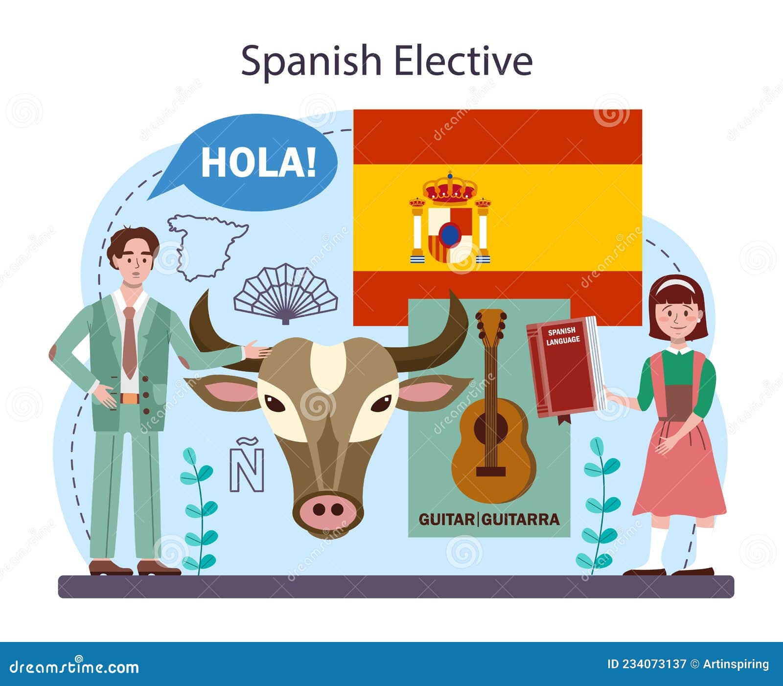 Spanish Learning Concept. Language School Spanish Course Stock Vector ...