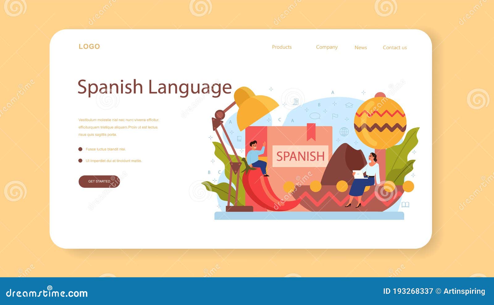 Spanish Learning Web Banner or Landing Page. Language School Stock ...