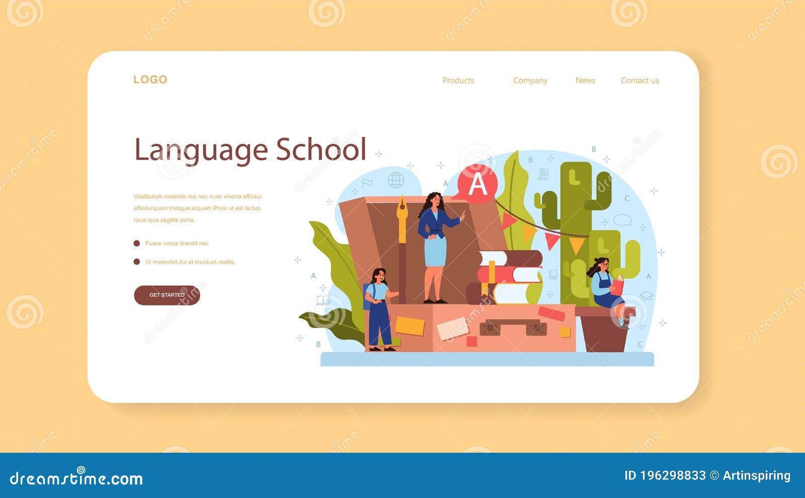 Spanish Learning Web Banner or Landing Page. Language School Stock ...